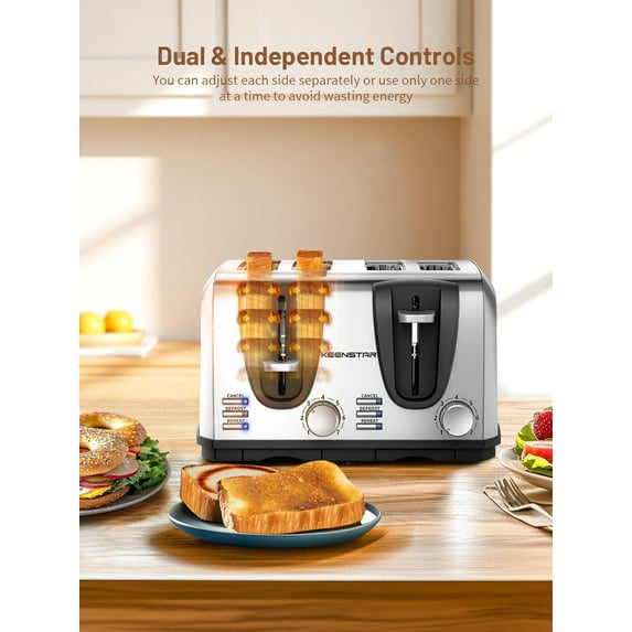 Keenstar Toaster 4 Slice, Bread Toaster with Dual Control Panels Extra ...