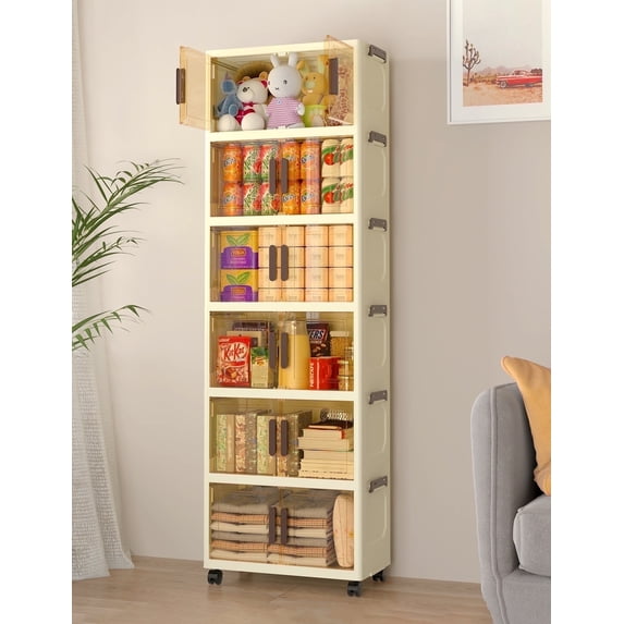 Keenstone 6 Tier Foldable Plastic Storage Bins, Clear Doors and Wheels ...