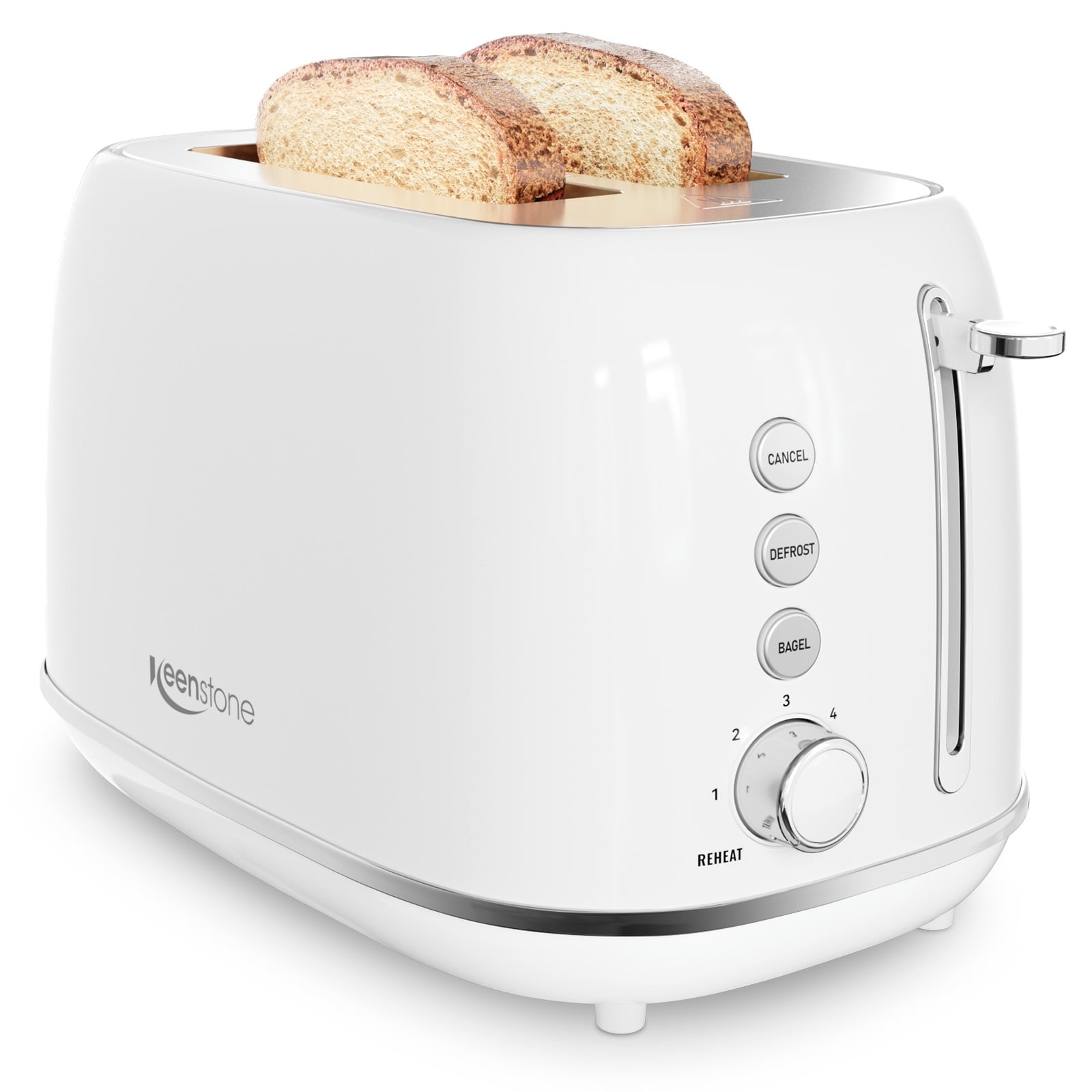 Keenstone White Toaster, Retro 2 Slice Stainless Steel Toaster with ...