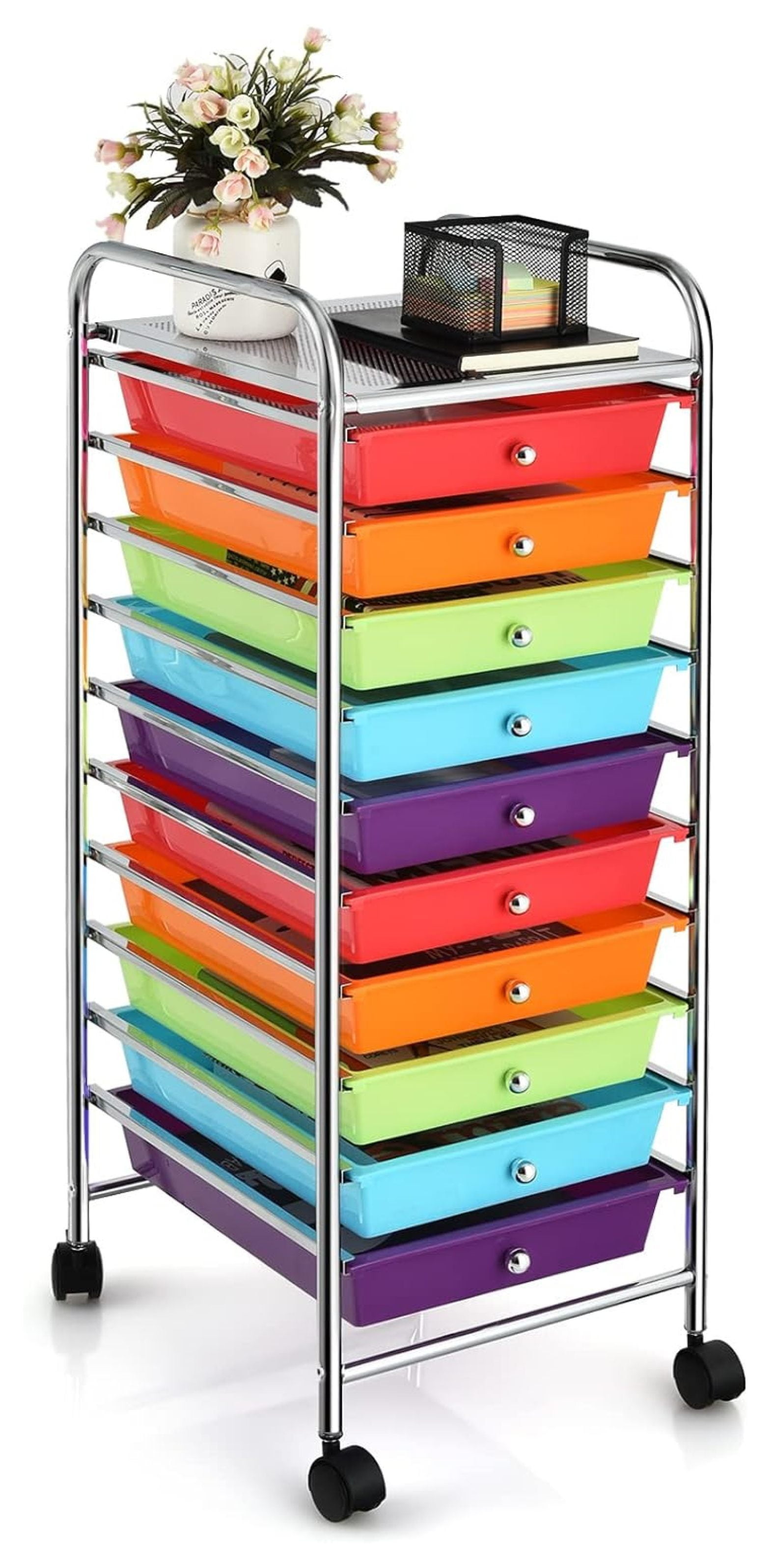 Keeomi 10-Drawer Rolling Storage Cart, Utility Mobile Trolley with ...