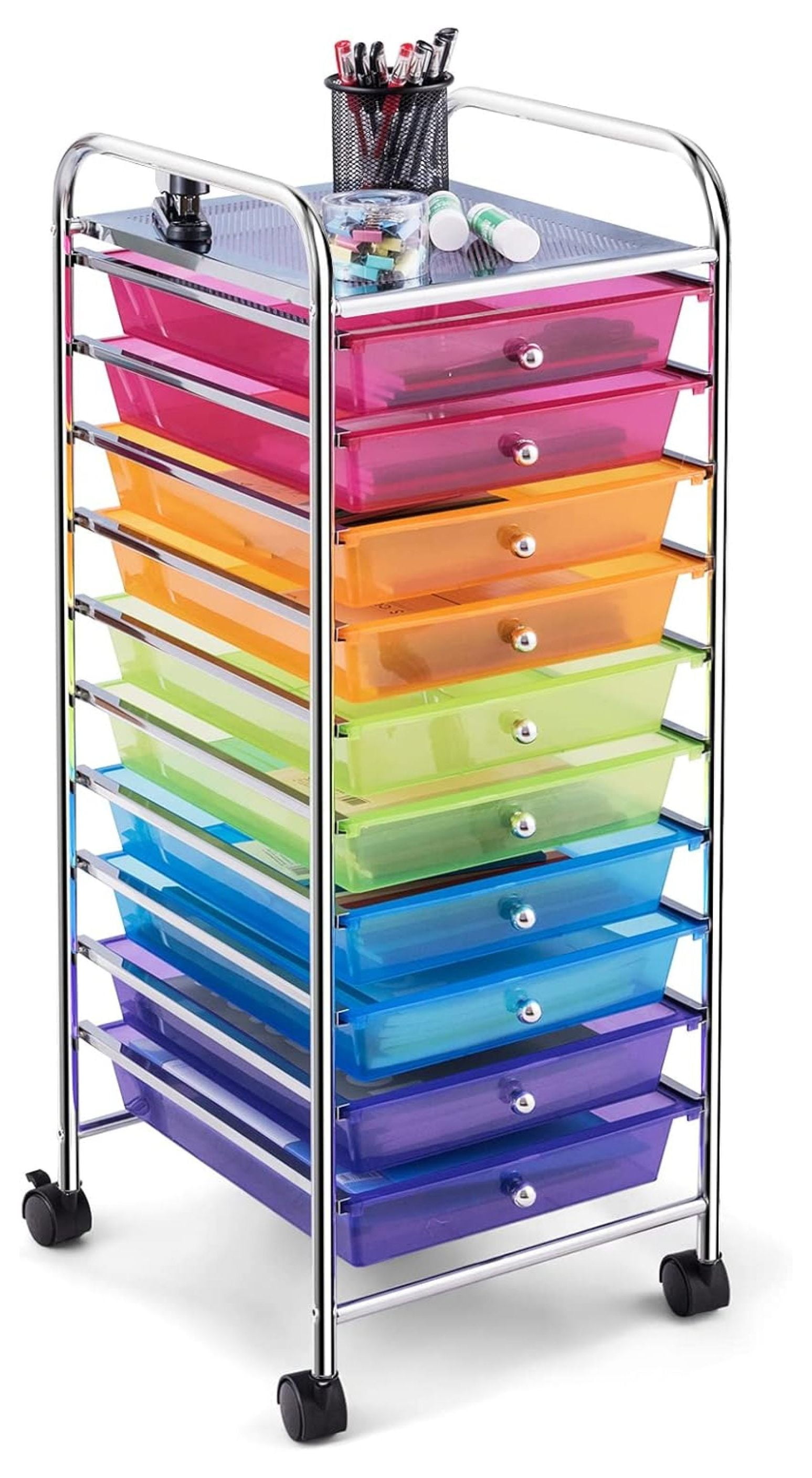 Keeomi 10-Drawer Rolling Storage Cart, Utility Mobile Trolley with ...