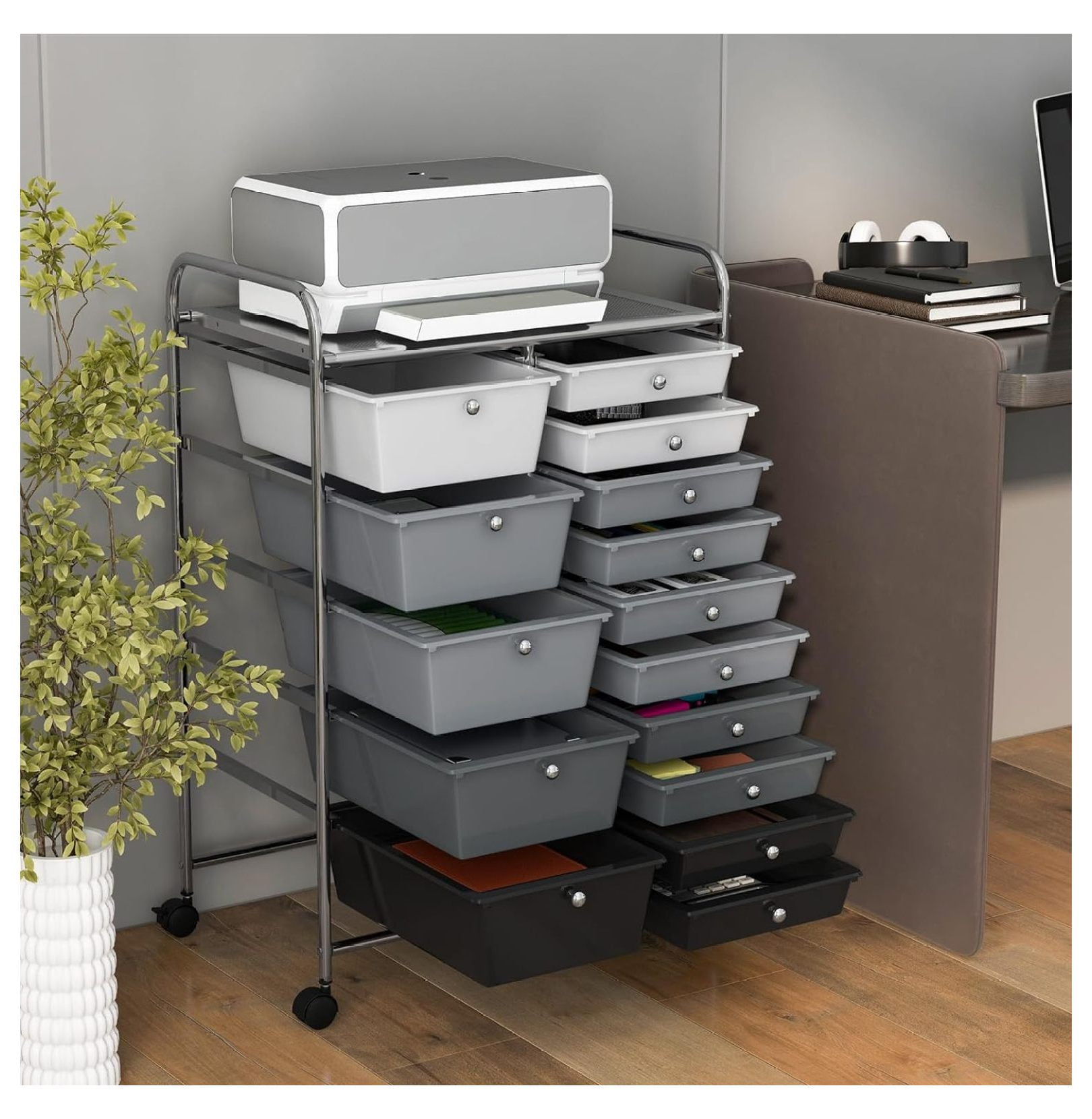 Keeomi 15-Drawer Storage Drawer Carts - Mobile Rolling Utility Cart w ...