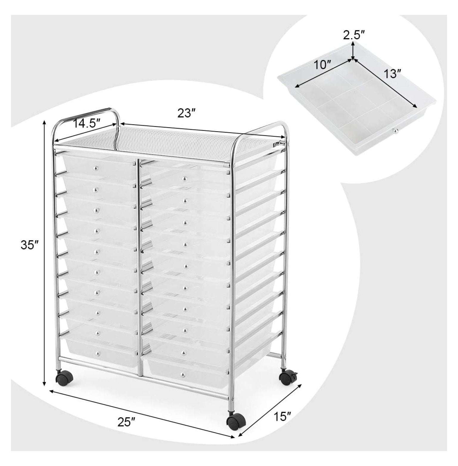 Keeomi 20-Drawer Rolling Storage Cart, Multipurpose Rolling Storage ...