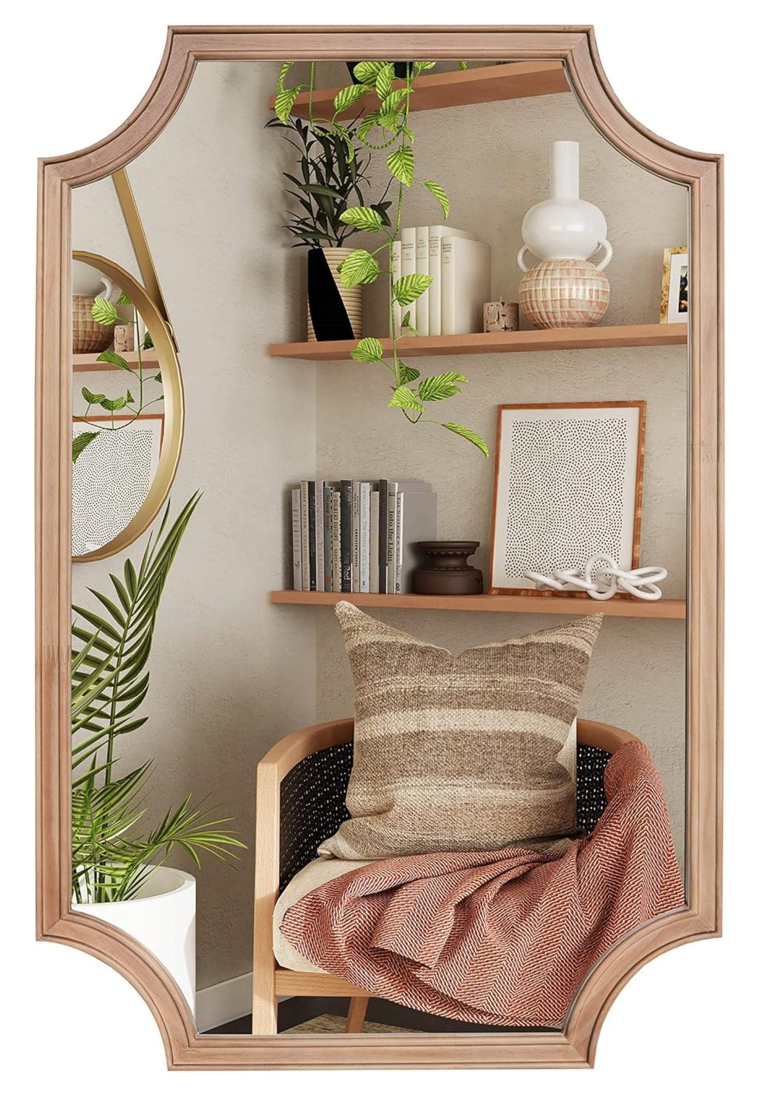 Keeomi 24" x 36" Full Scalloped Corners Arch Rectangle Wall Mirror with ...