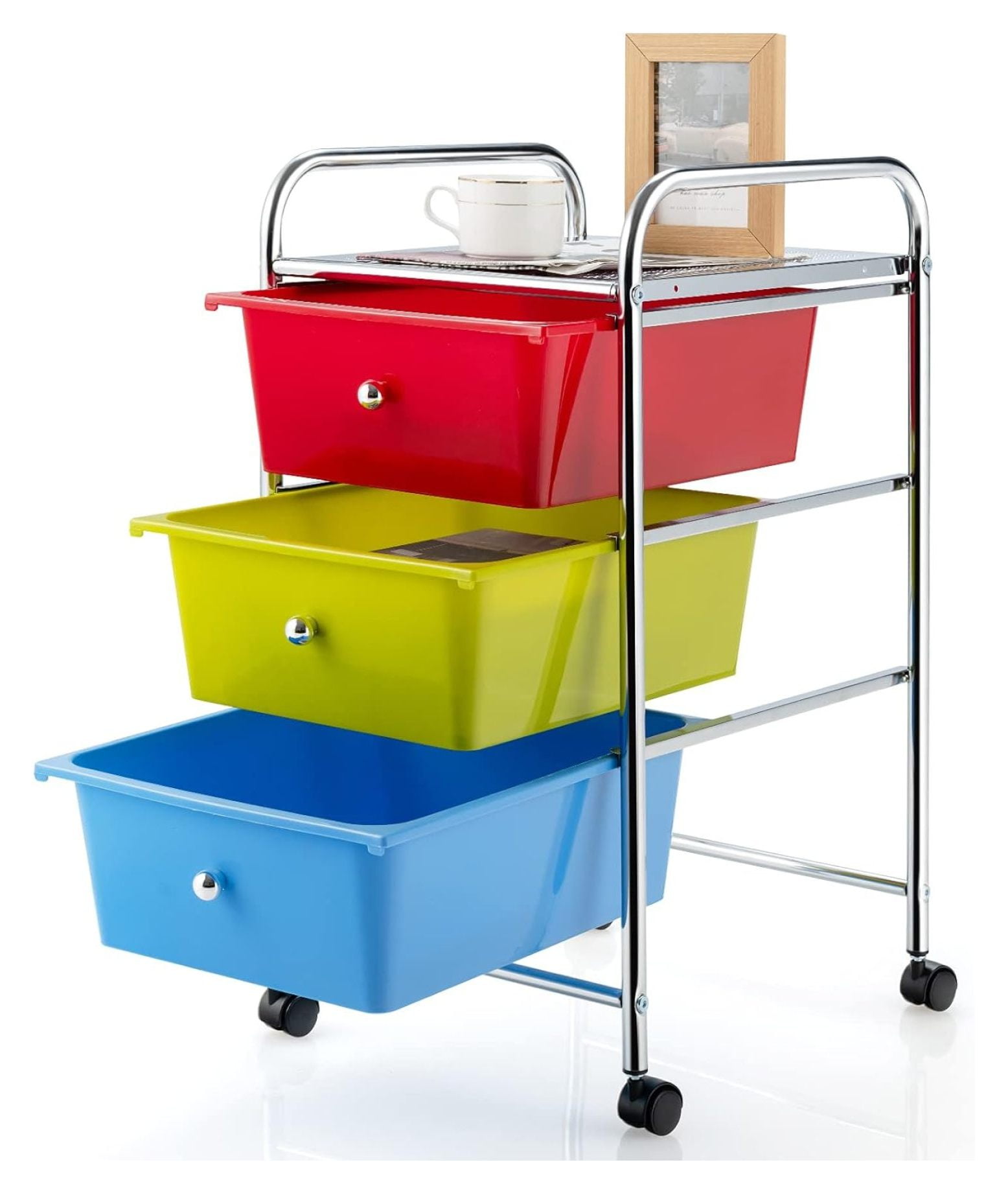 Keeomi 3-Drawer Storage Cart, Rolling Storage Drawer Organizer with ...