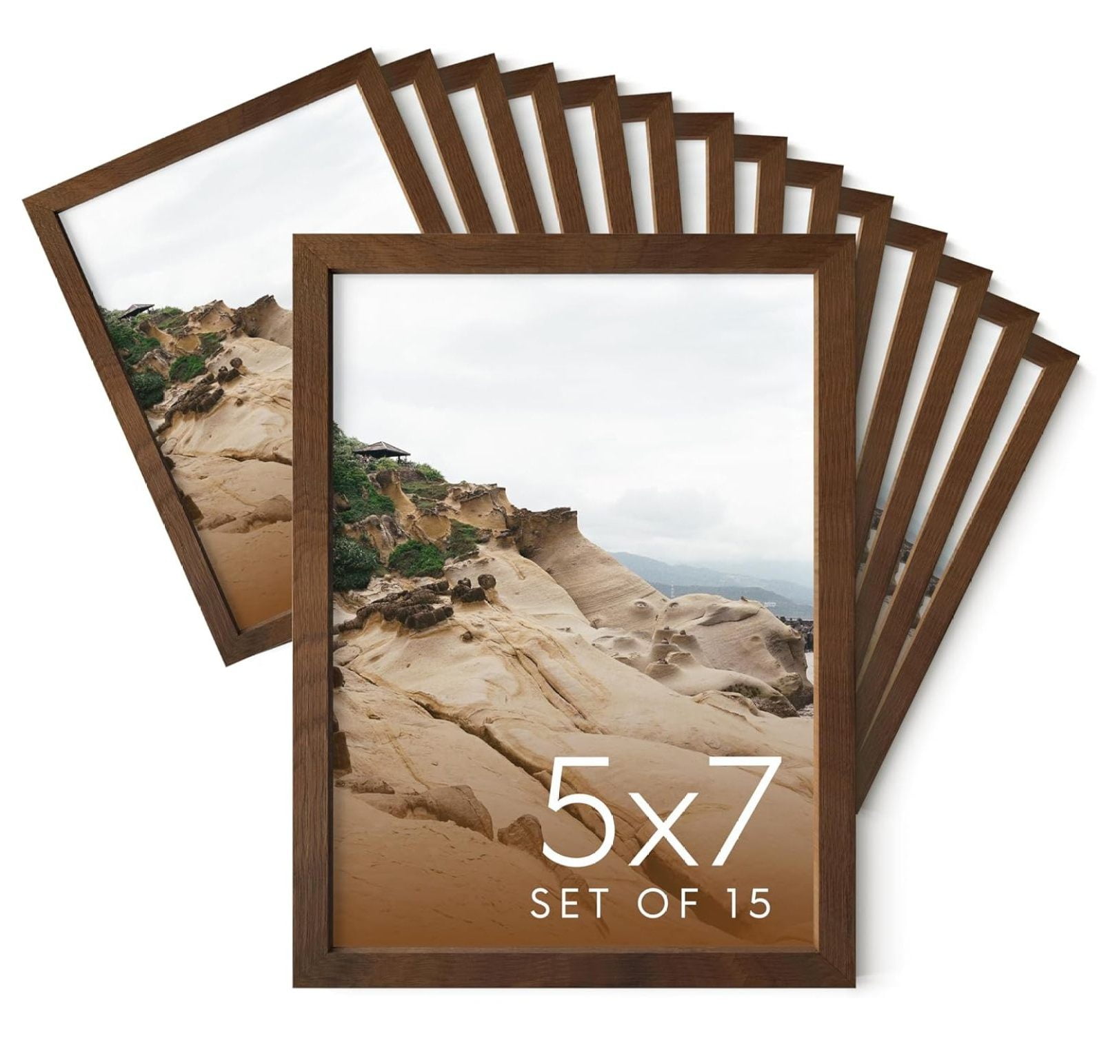 Keeomi 5x7 Walnut Oak Wood Photo Frame Set of 15 - Mini Picture Frames ...