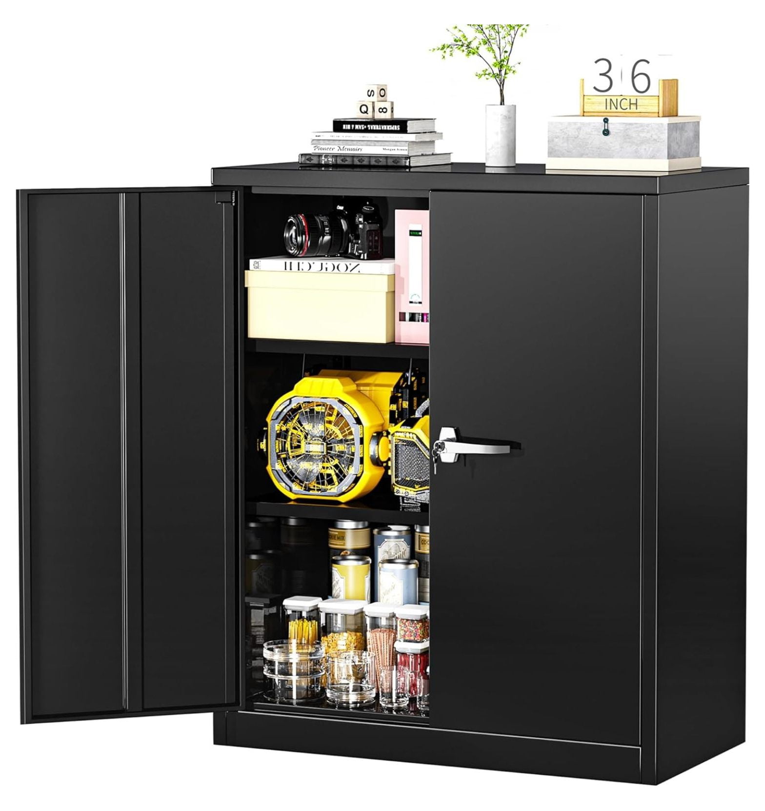 Keeomi Metal Storage Cabinet with Doors and Shelves,Lockable Storage ...