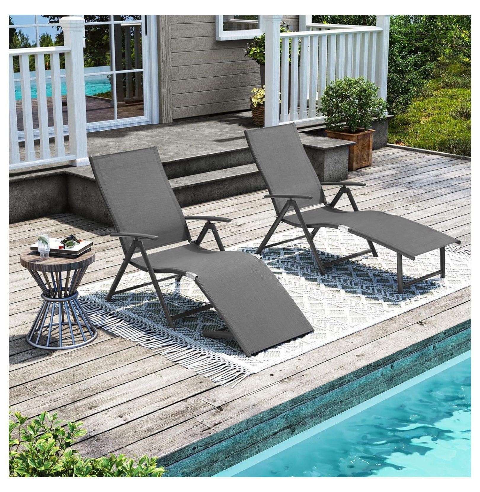 Keeomi Outdoor Chaise Lounge Set of 2, Aluminum Pool Lounge Chairs with ...