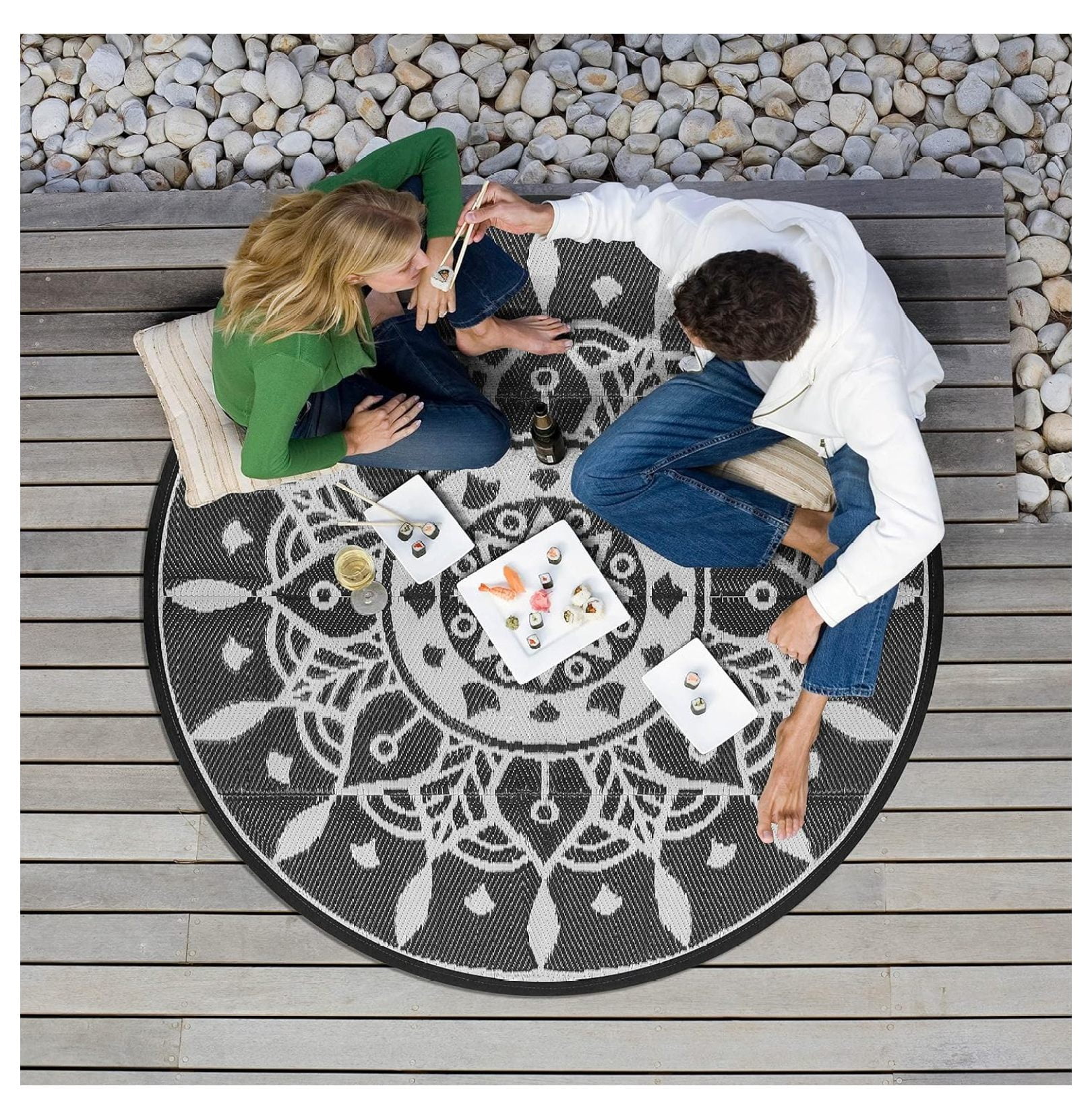 Keeomi Round Outdoor Rug 5'x5' Outdoor Plastic Straw Rug, Plastic ...