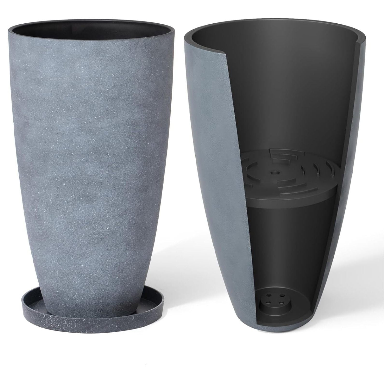 Keeomi Set of 2 Tall Planters with Trays, 20 Inch Indoor/Outdoor Tall ...