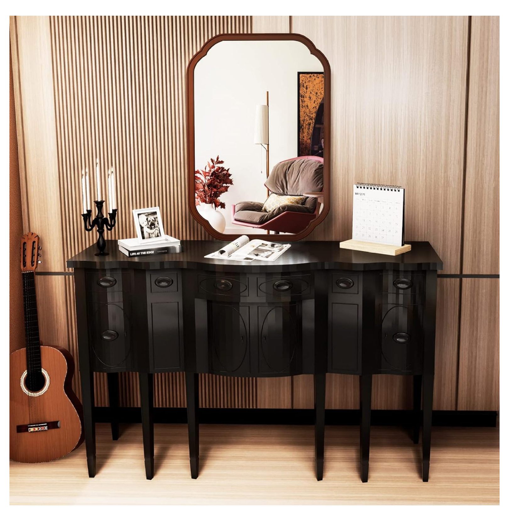 Keeomi Wood Bathroom Mirror for Wall Mounted with Rounded Corner Wood ...