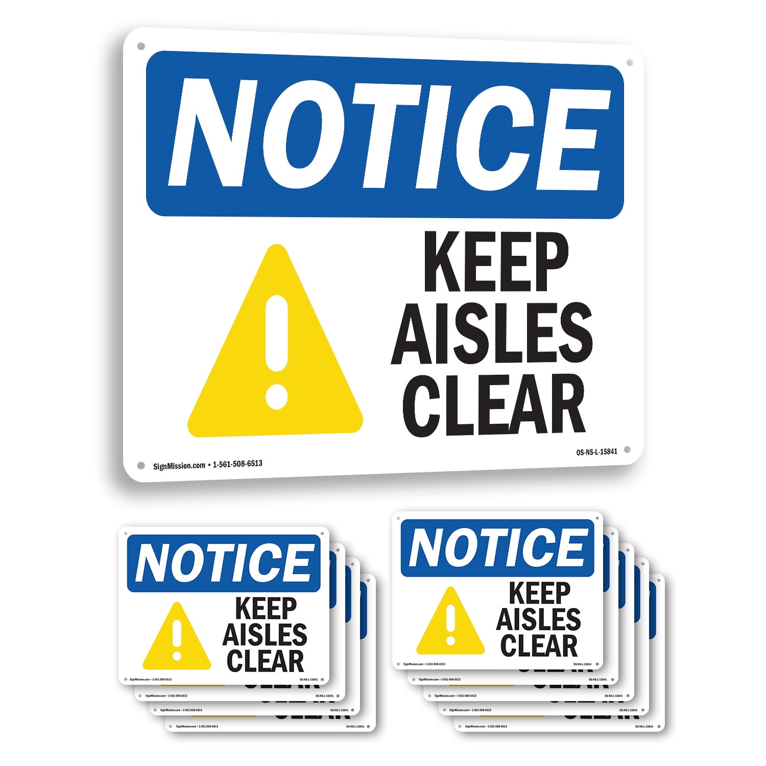 Keep Aisles Clear OSHA Notice Aluminum Sign 24 Inch x 18 Inch - 10 Pack ...