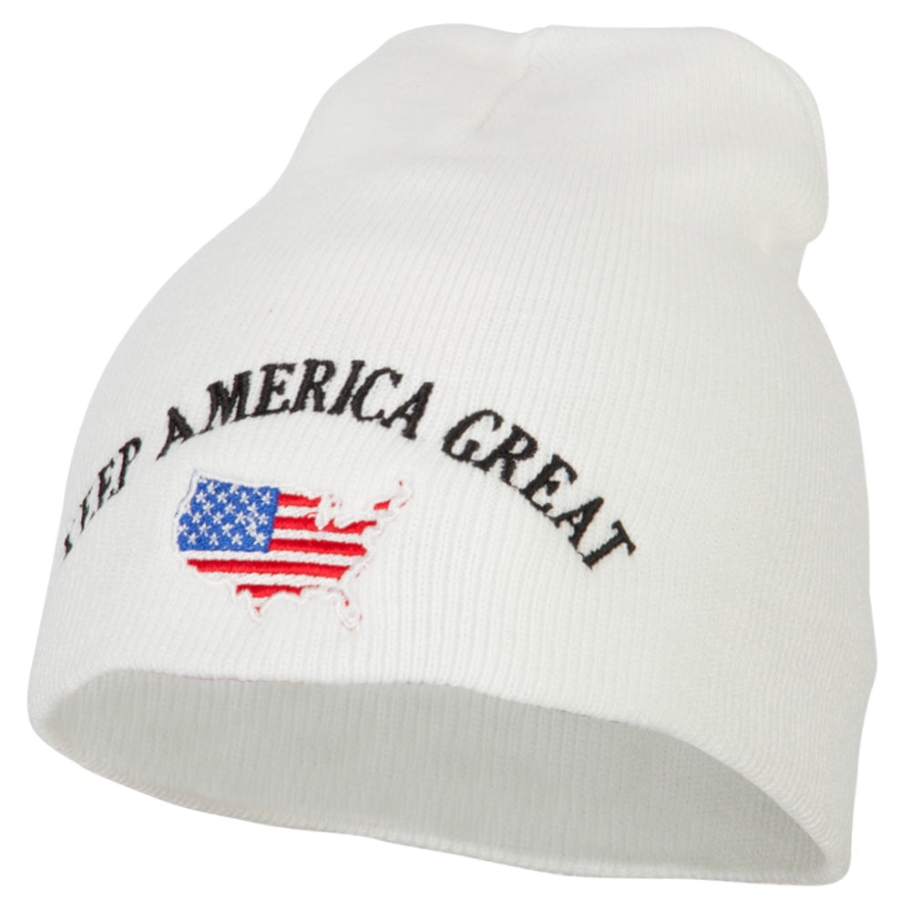 Keep America Great USA Flag Map Embroidered 8 Inch Short Beanie - White ...