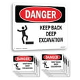 Keep Back Deep Excavation OSHA Danger Rigid Plastic Sign 24 Inch x 18 ...