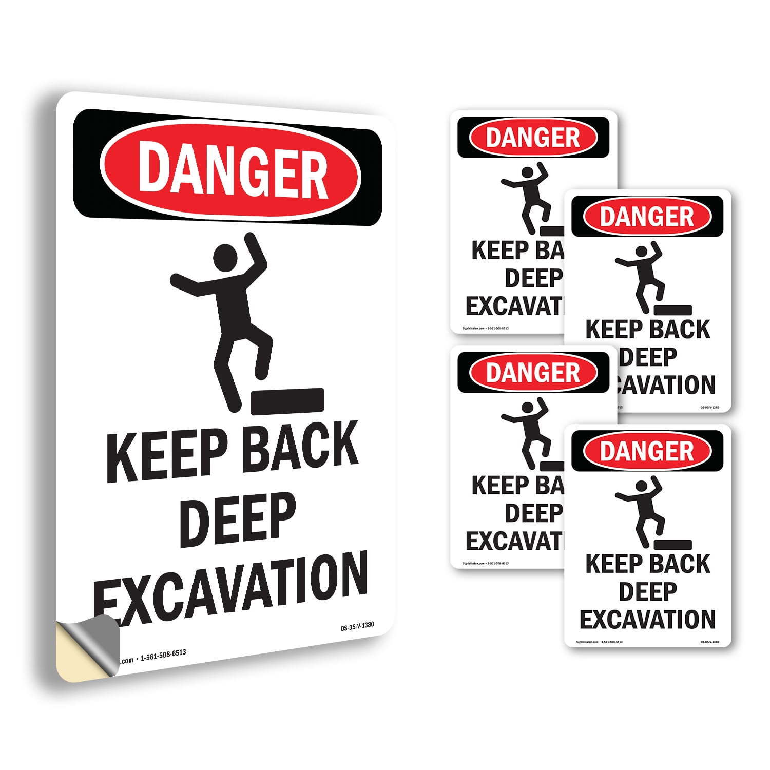 Keep Back Deep Excavation OSHA Danger Vinyl Decal Label 24 Inch x 18 ...