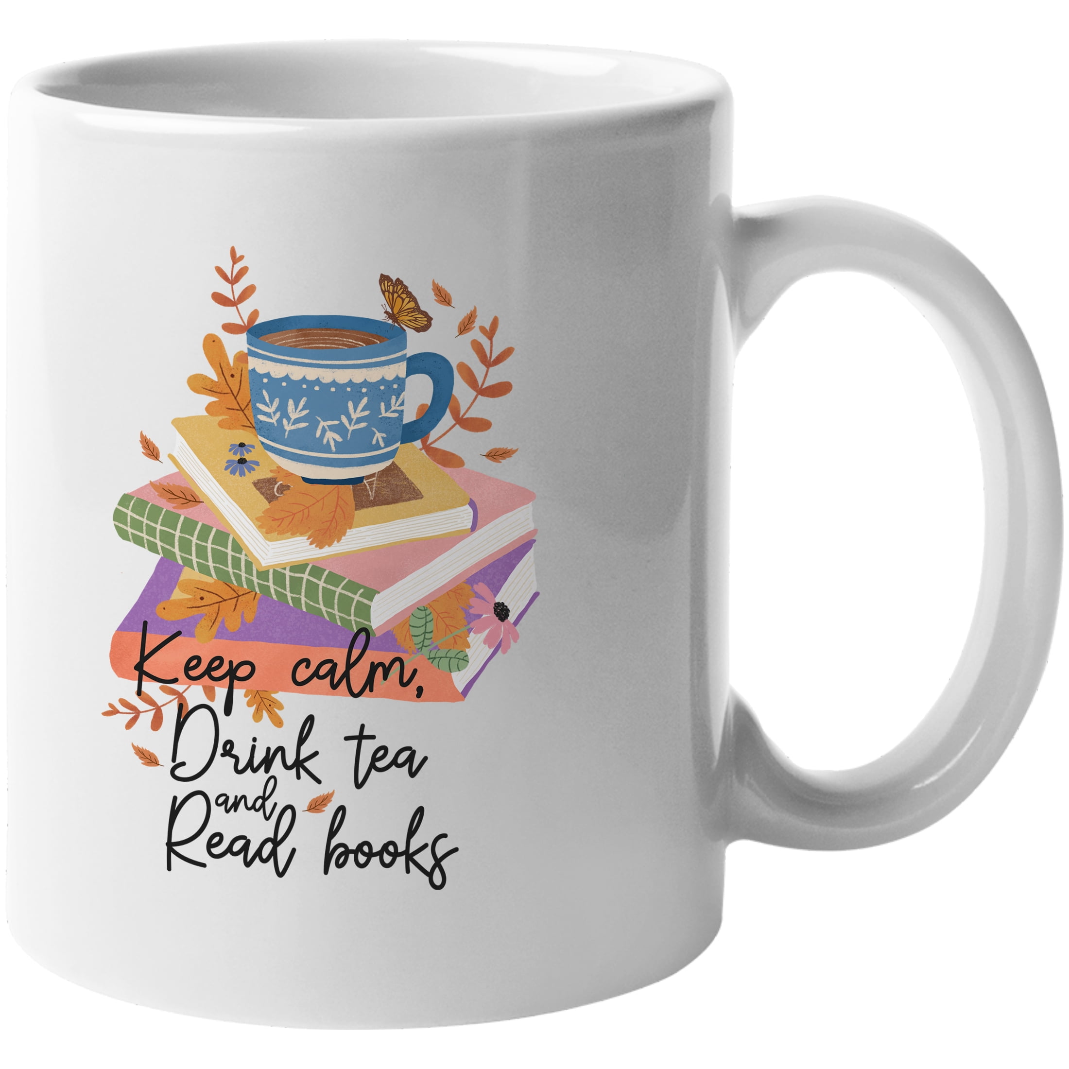 Keep Calm, Drink Tea and Read Books with Cute Hand Drawn Teacup & Book ...