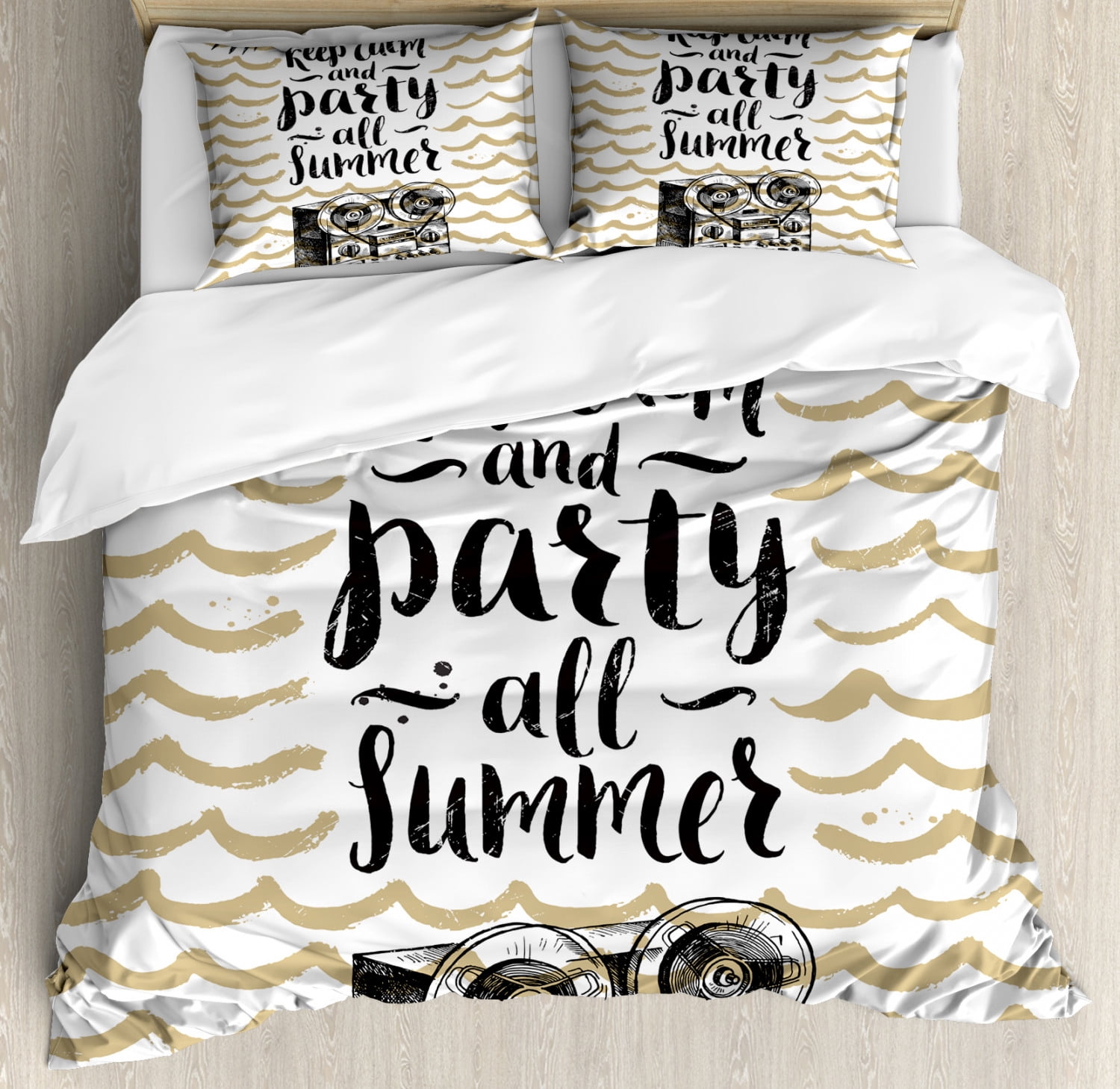 Keep Calm Duvet Cover Set King Size, Party All Summer Text with Brush ...