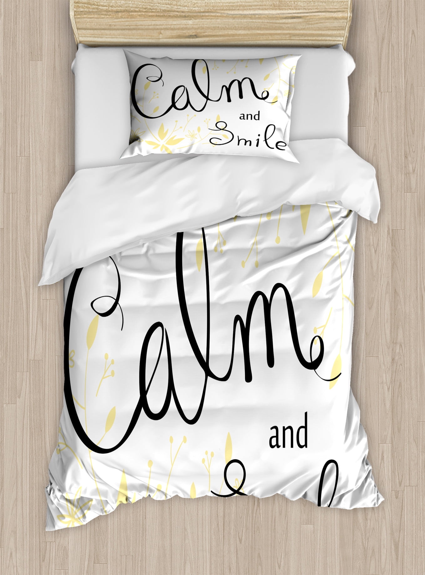 Keep Calm Duvet Cover Set, Positive Cursive Smile Words with Pastel ...