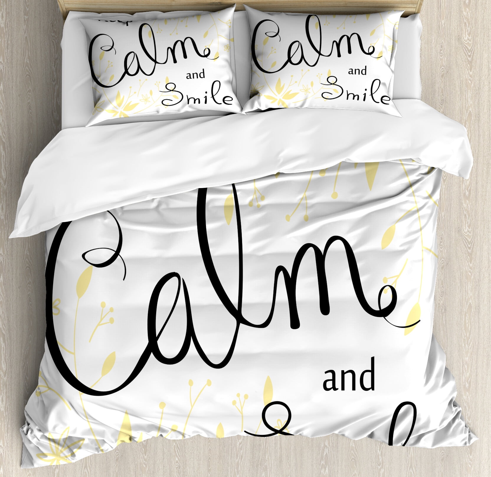 Keep Calm Duvet Cover Set, Positive Cursive Smile Words with Pastel ...