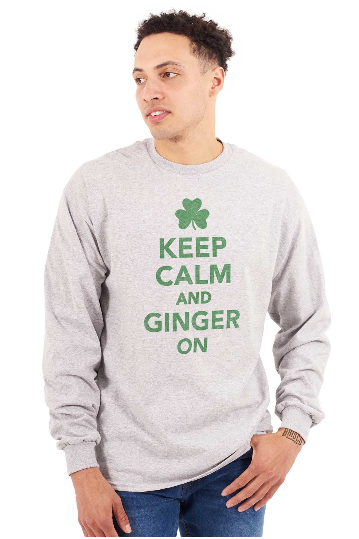 Keep Calm Ginger On St Pattys Humor Plus Size Long Sleeve Graphic Tee ...