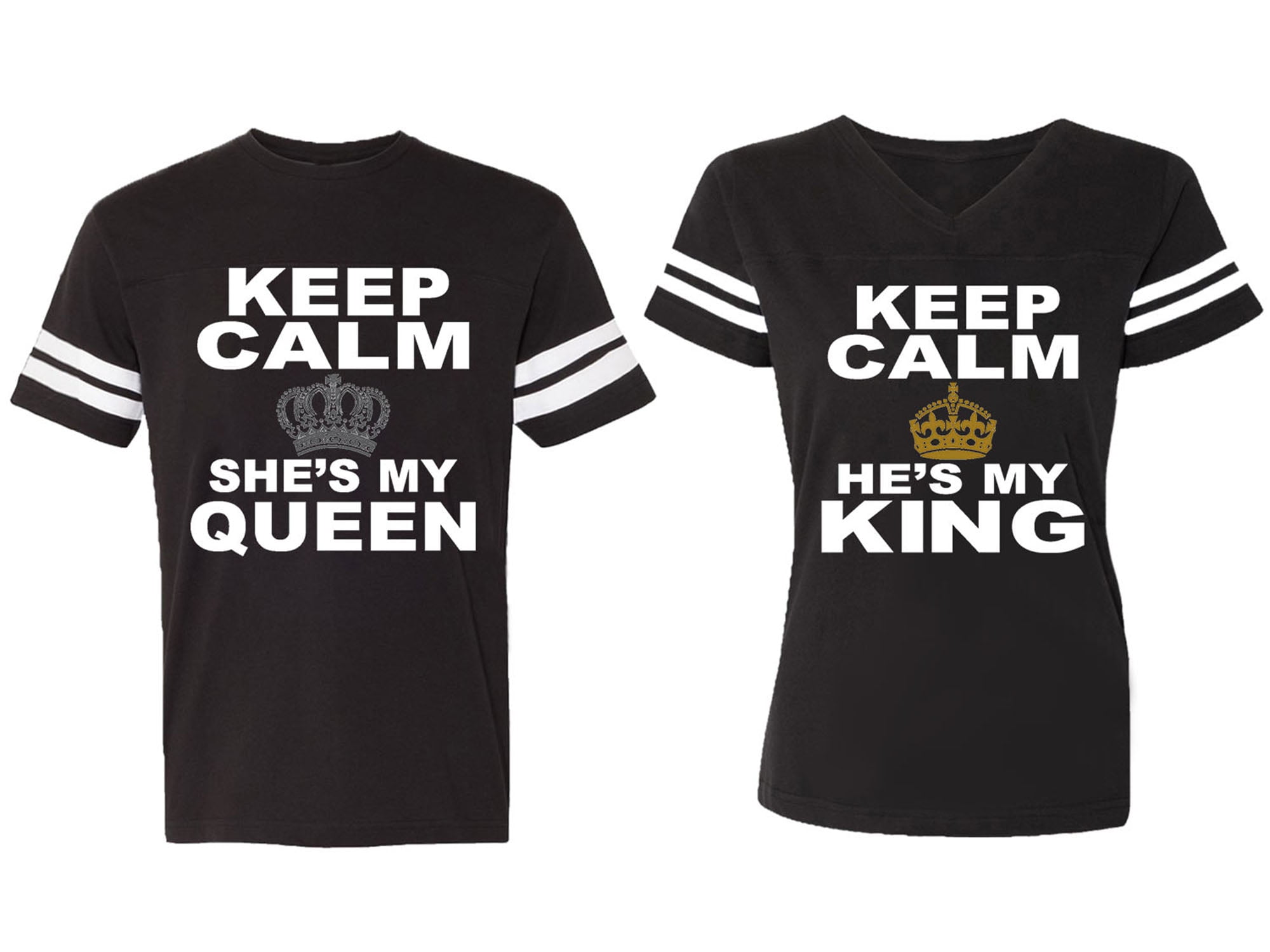 Keep Calm King Queen Matching Couple Cotton Jerseys (Men Black / Women ...