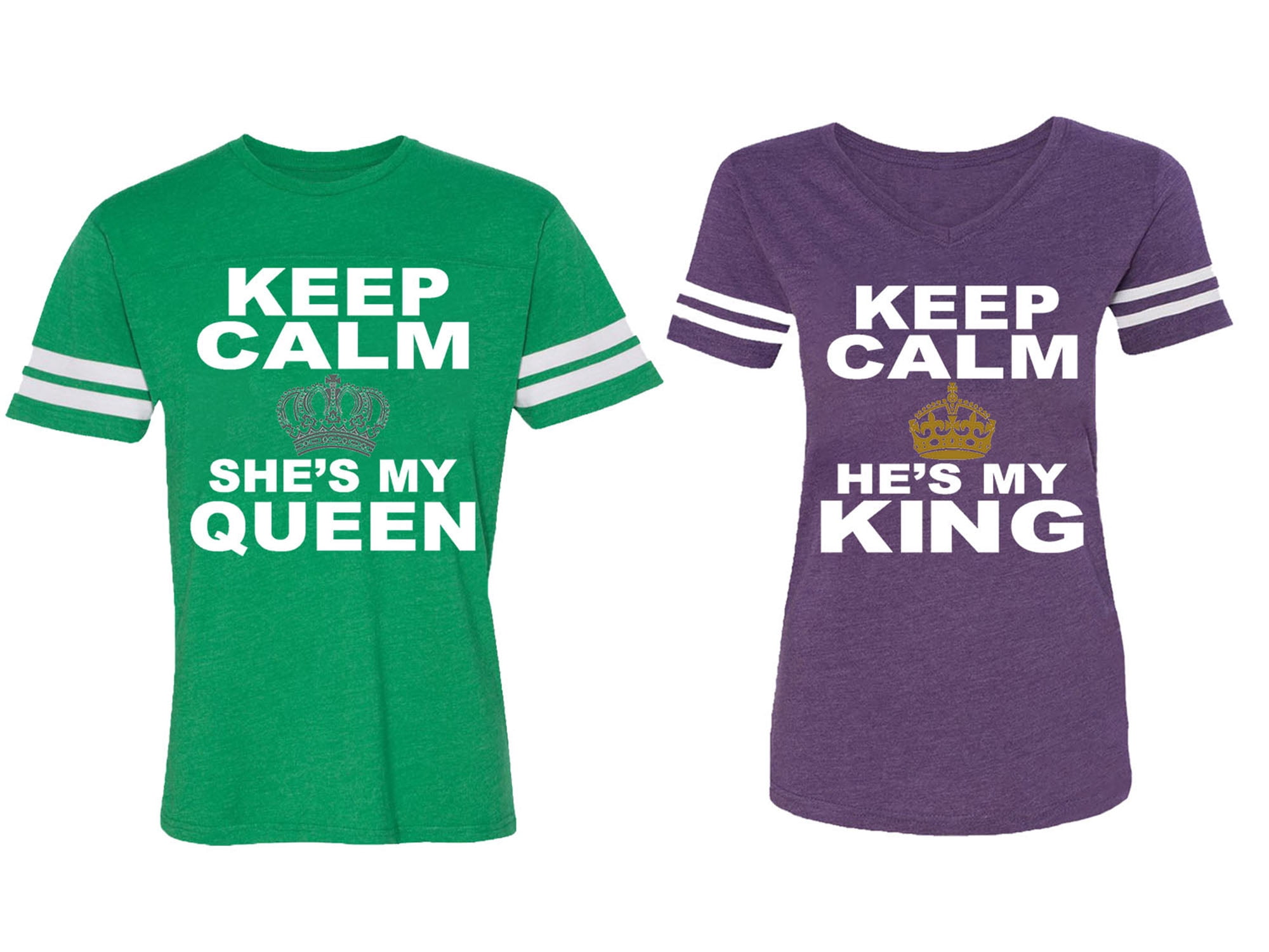 Keep Calm King Queen Matching Couple Cotton Jerseys (Men Green / Women ...