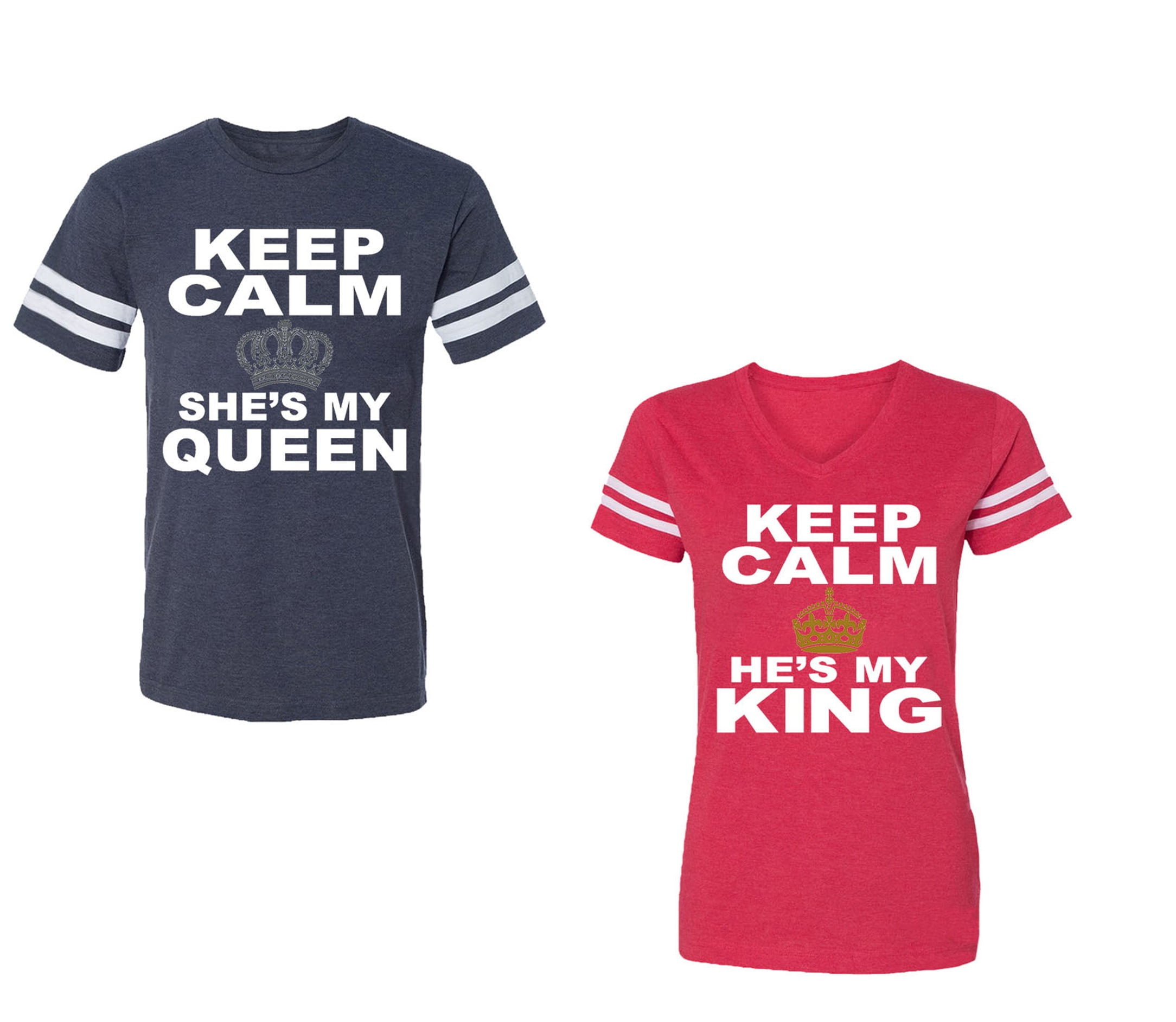 Keep Calm King Queen Unisex Couple Matching Cotton Jersey style T-Shirt ...