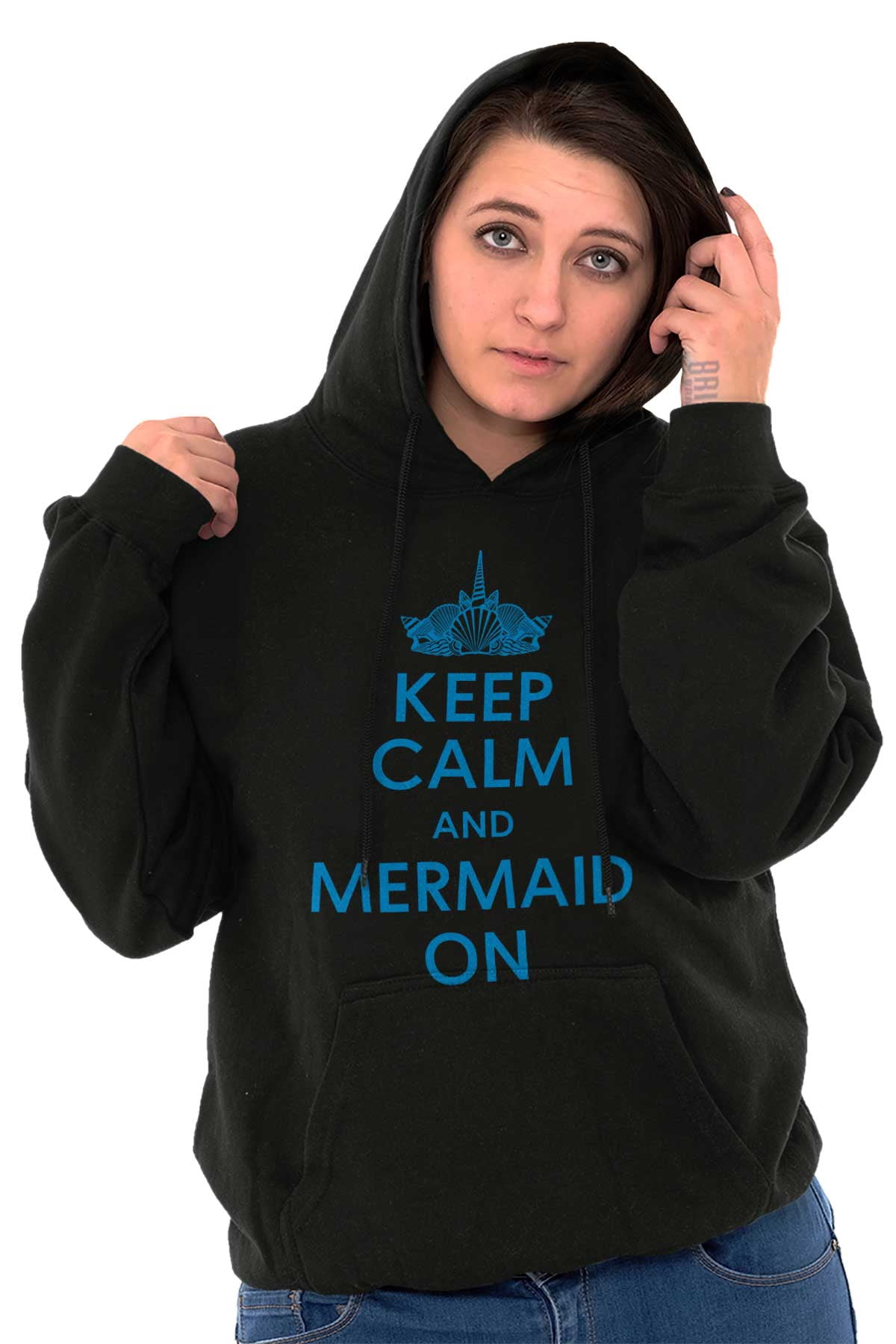 Keep Calm Mermaid On Beach Day Cute Women Plus Size Graphic Pullover ...