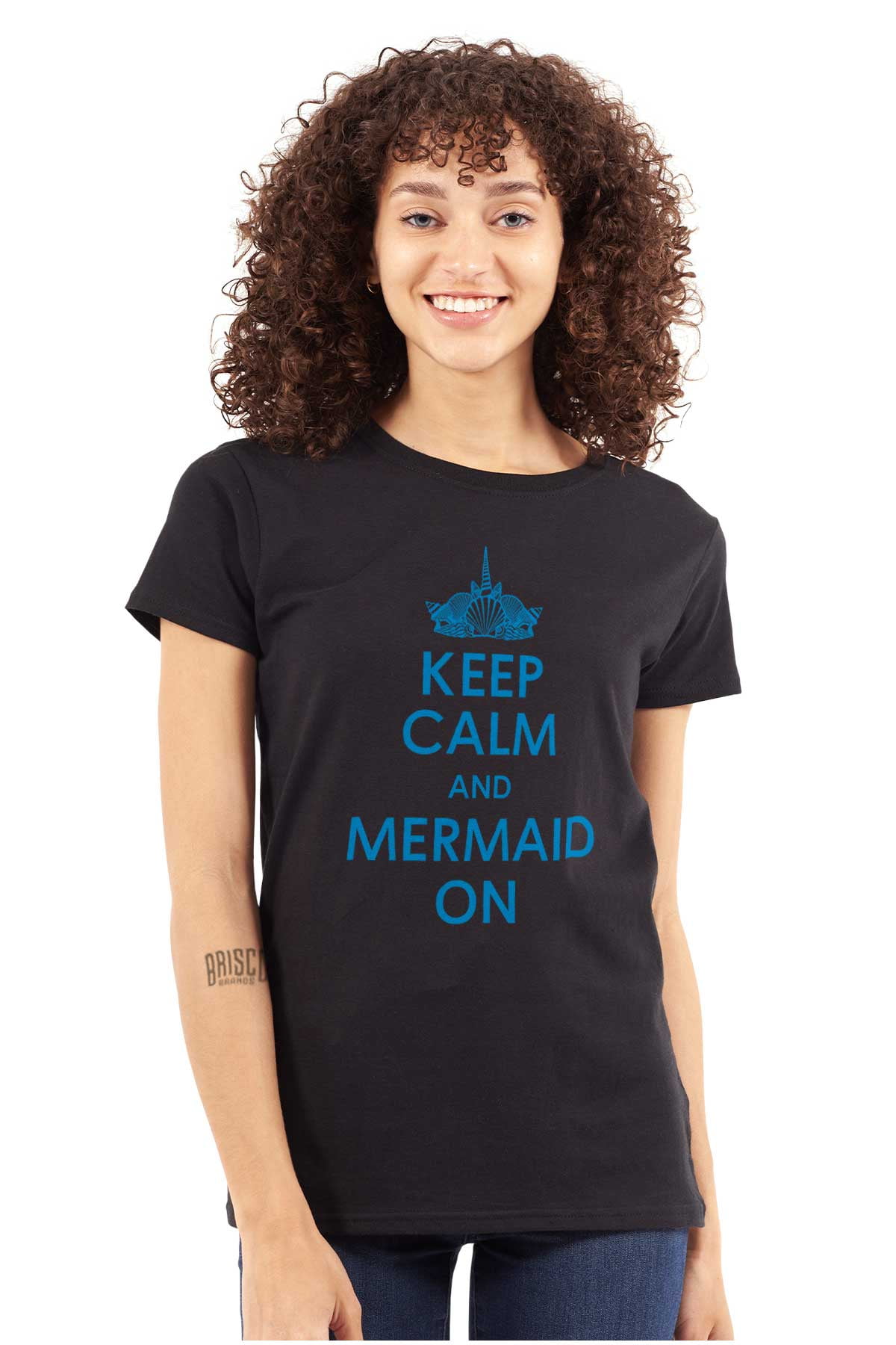 Keep Calm Mermaid On Beach Day Cute Womens Fitted Plus Size Graphic Tee ...