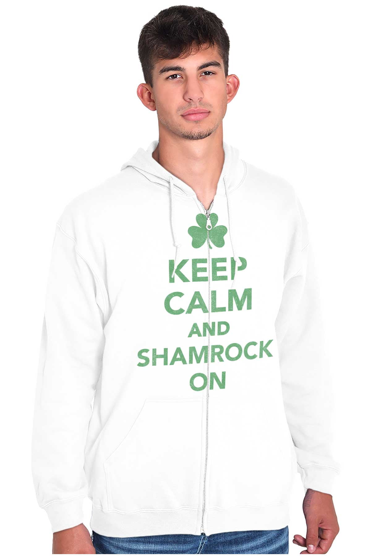Keep Calm Shamrock On St Patrick's Unisex Fleece Graphic Zip Up Hoodie ...