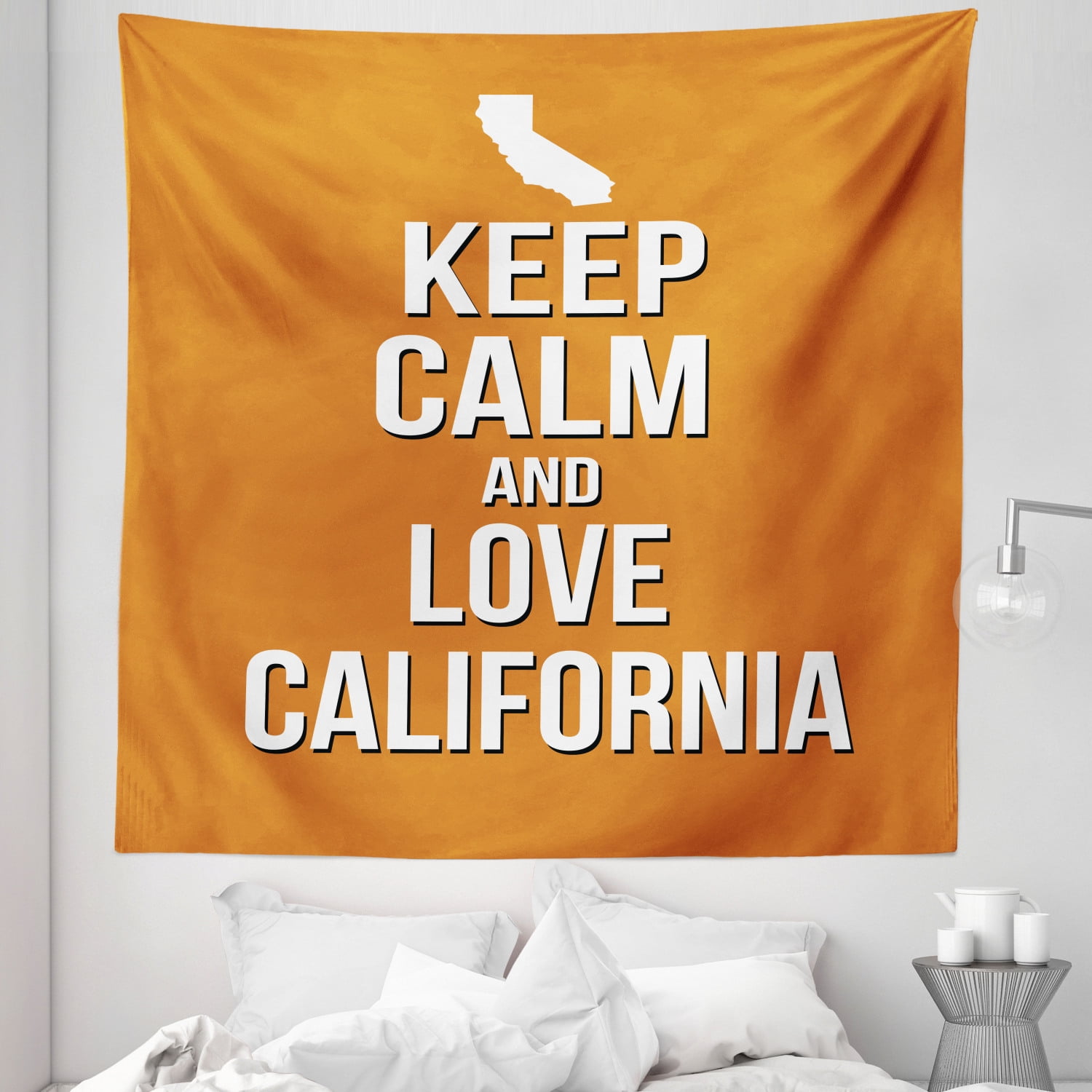 Keep Calm Tapestry, Love California Words with Map on Orange Backdrop ...