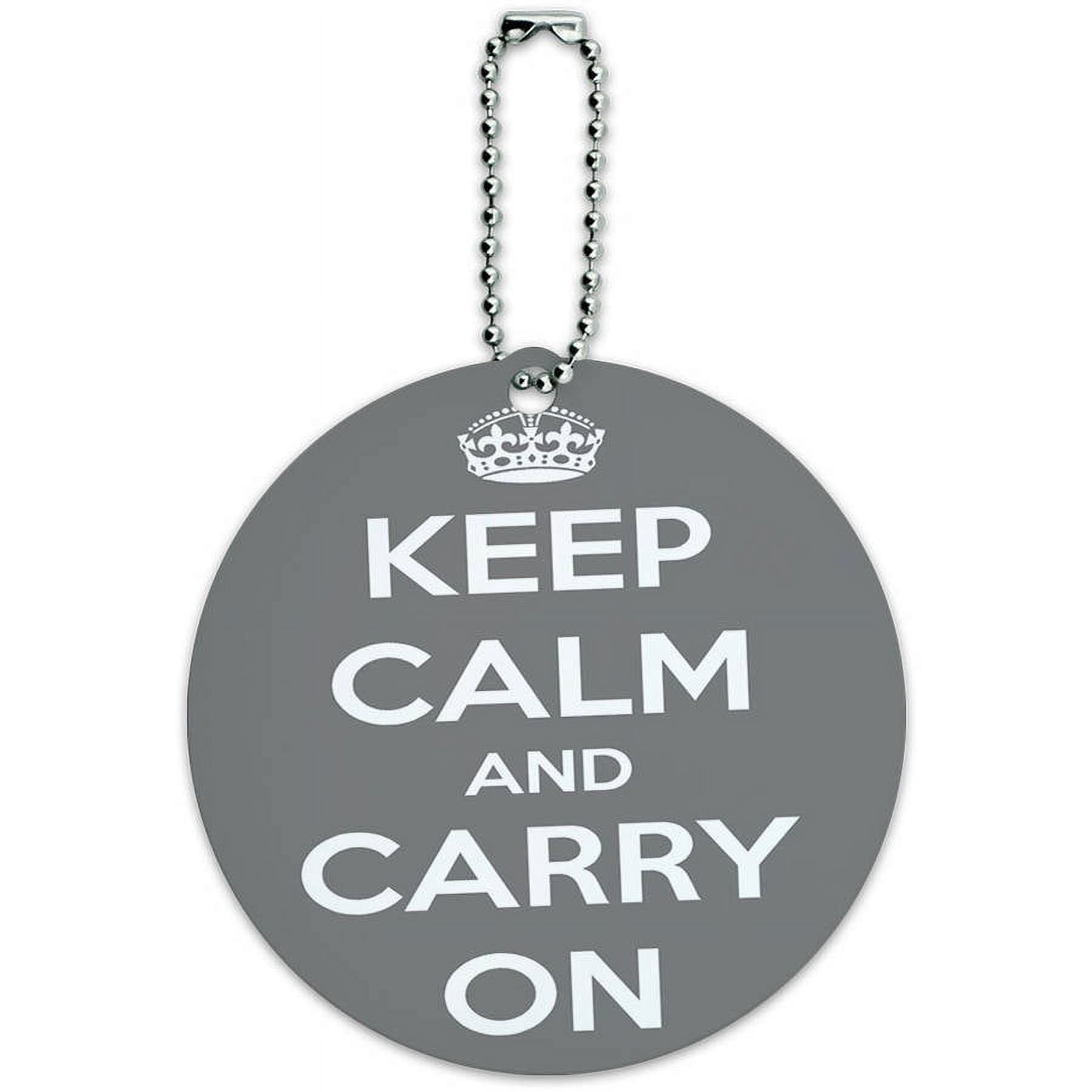 Keep Calm and Carry On Gray Round Luggage ID Tag Card for Suitcase or ...