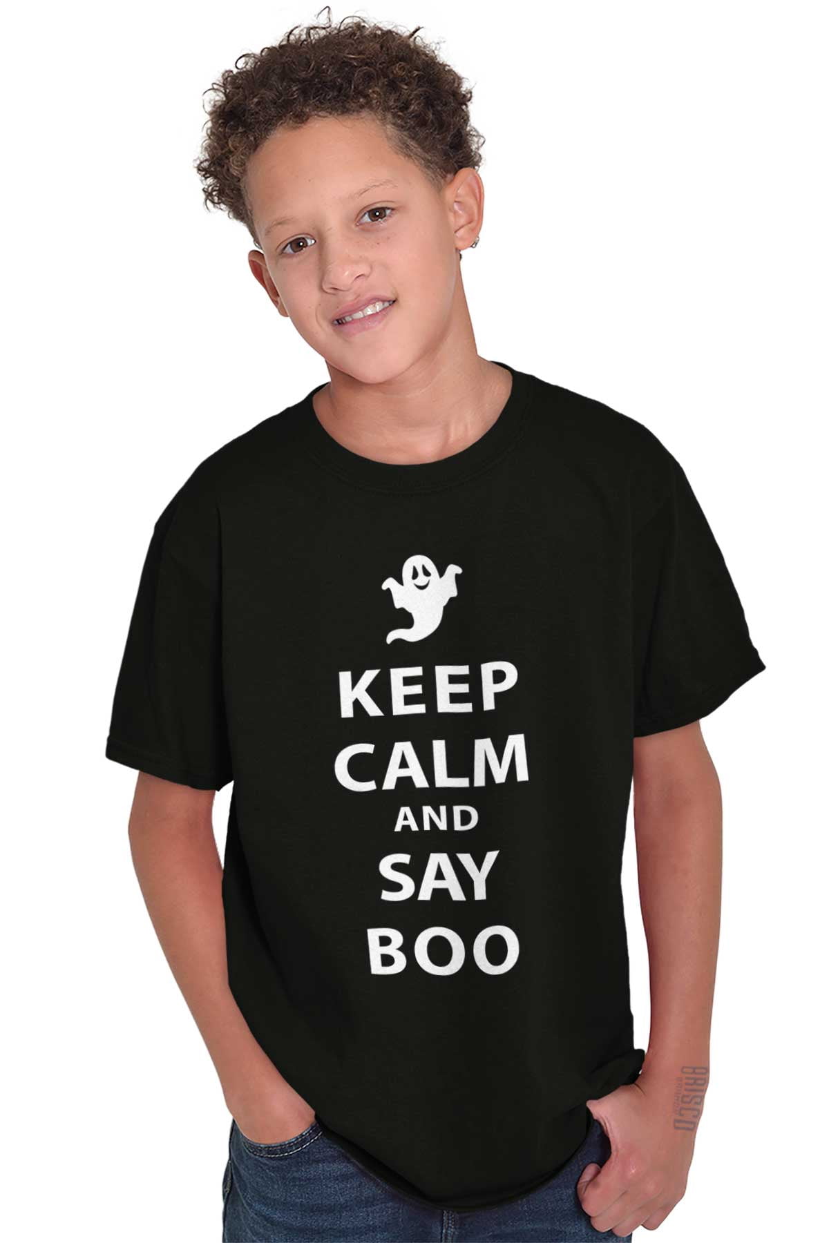 Keep Calm and Say Boo Halloween Crewneck T Shirts Boy Girl Teen Brisco ...
