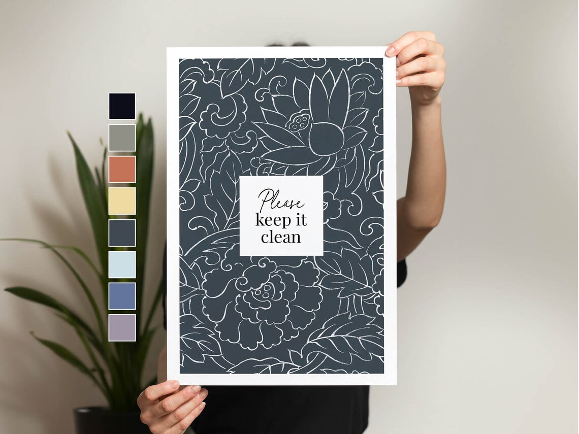 Keep Clean Laundry Room Art Print Laundry Wall Decor Multi Colors Retro ...