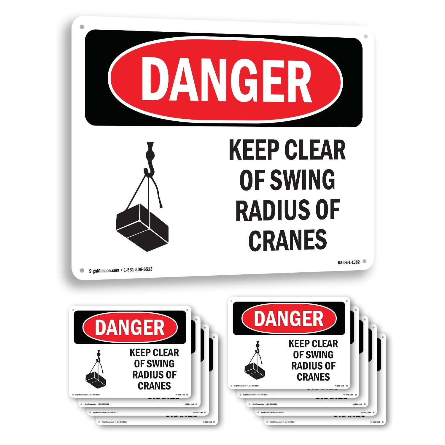 Keep Clear Of Swing Radius Of Cranes OSHA Danger Rigid Plastic Sign 24 ...