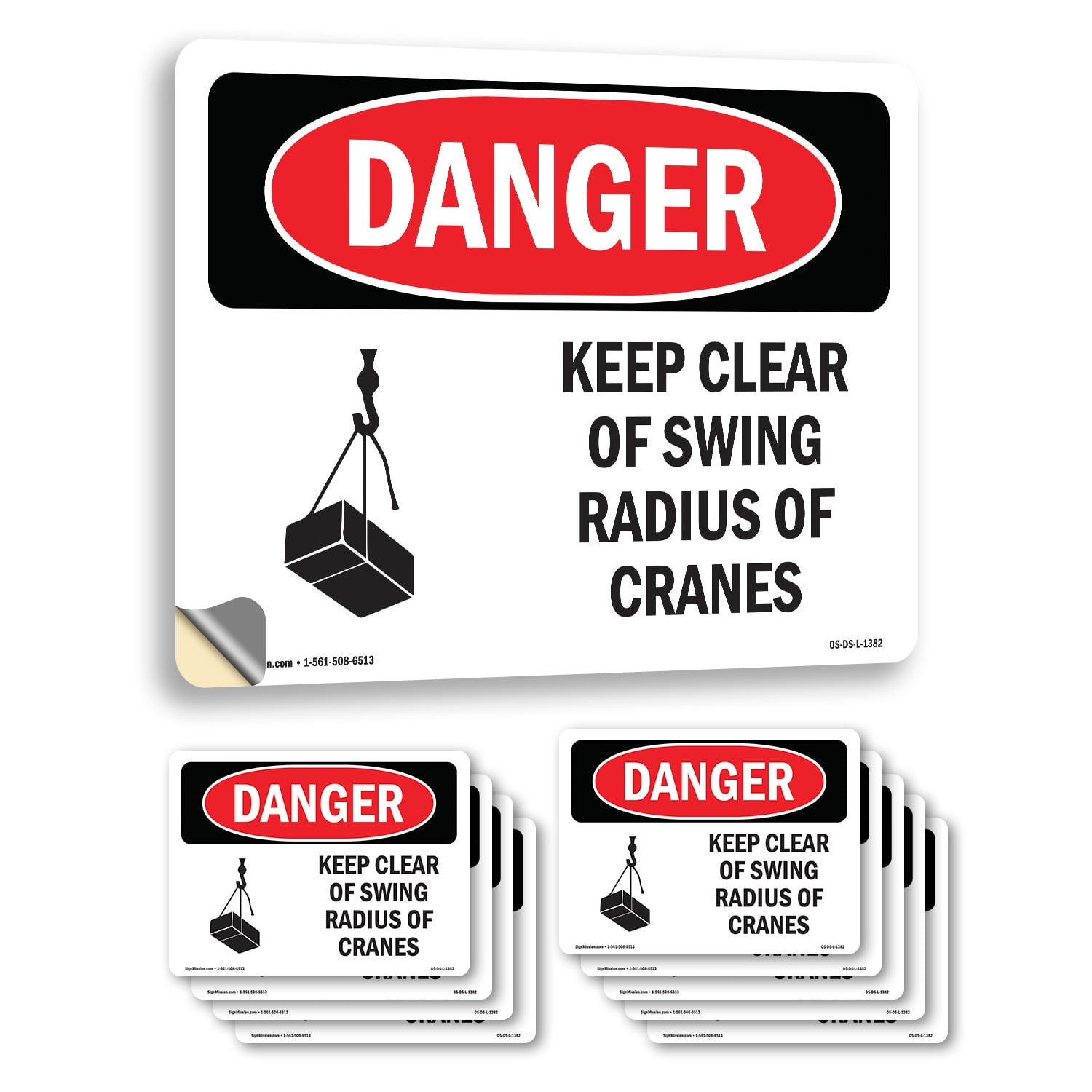 Keep Clear Of Swing Radius Of Cranes OSHA Danger Vinyl Decal Label 18 ...