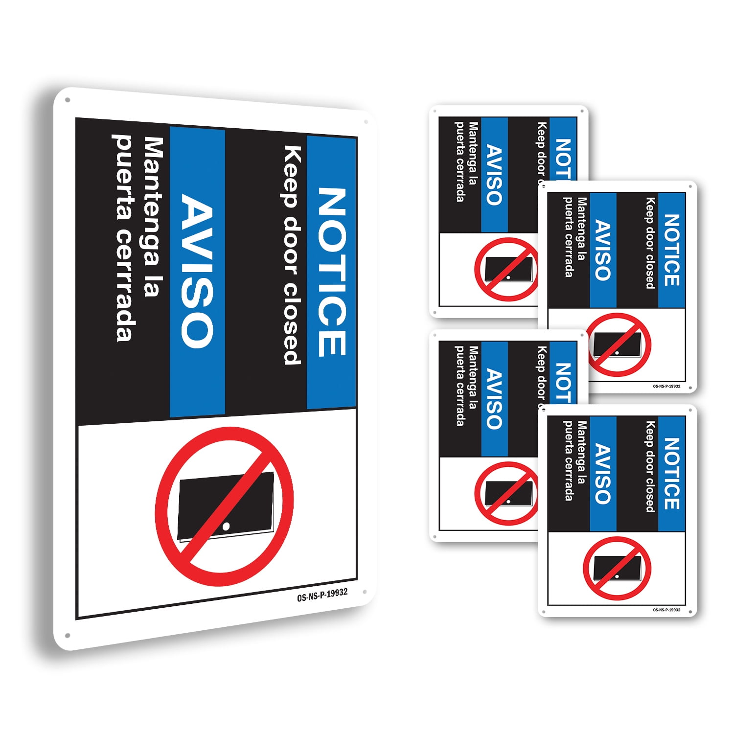 Keep Door Closed (Bilingual Spanish) ANSI Notice Rigid Plastic Sign 18 ...