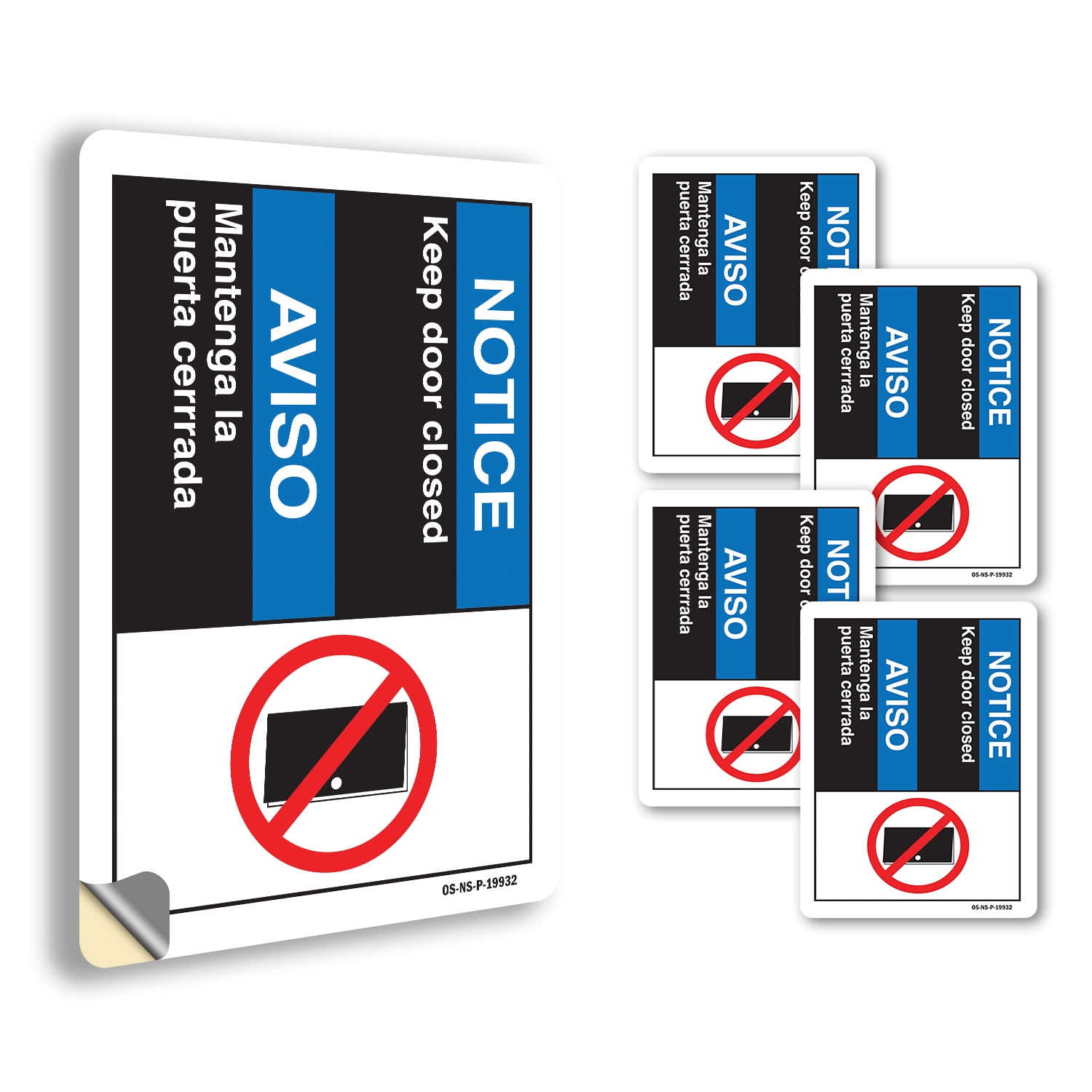 Keep Door Closed (Bilingual Spanish) ANSI Notice Vinyl Decal Label 18 ...