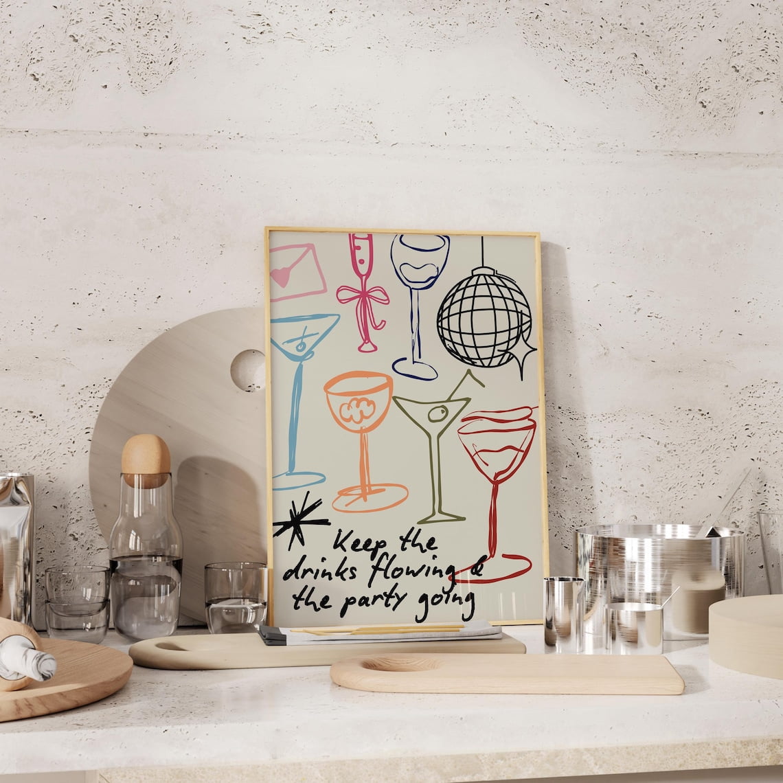 Keep The Drinks Flowing Bar Cart Poster Cocktails Print Bar Art ...