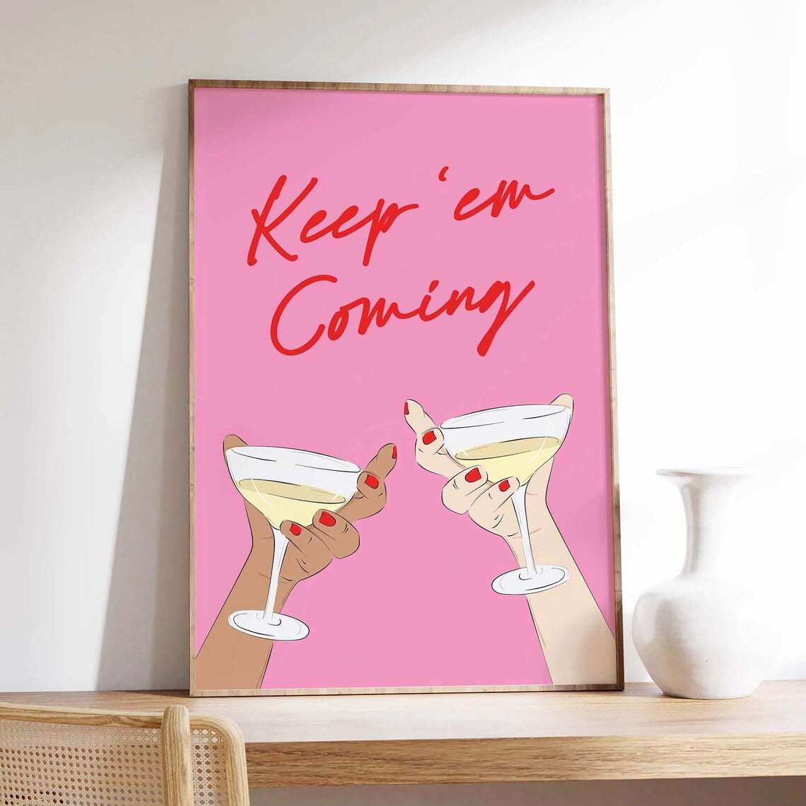 Keep Em Coming Poster Cute Bar Car Pink Cocktail Art Trendy Kitchen ...