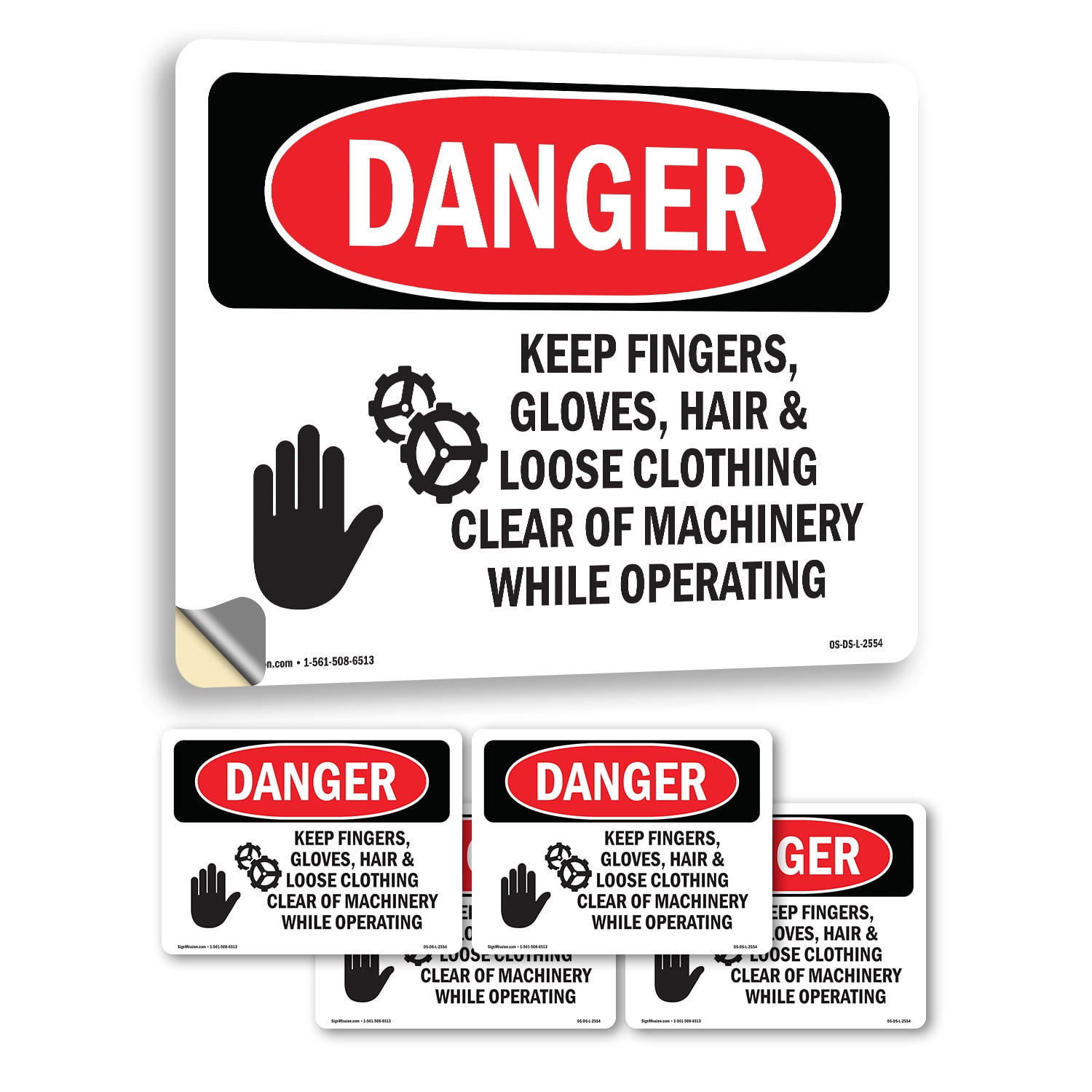 Keep Fingers Gloves Hair & OSHA Danger Vinyl Decal Label 18 Inch x 12 ...
