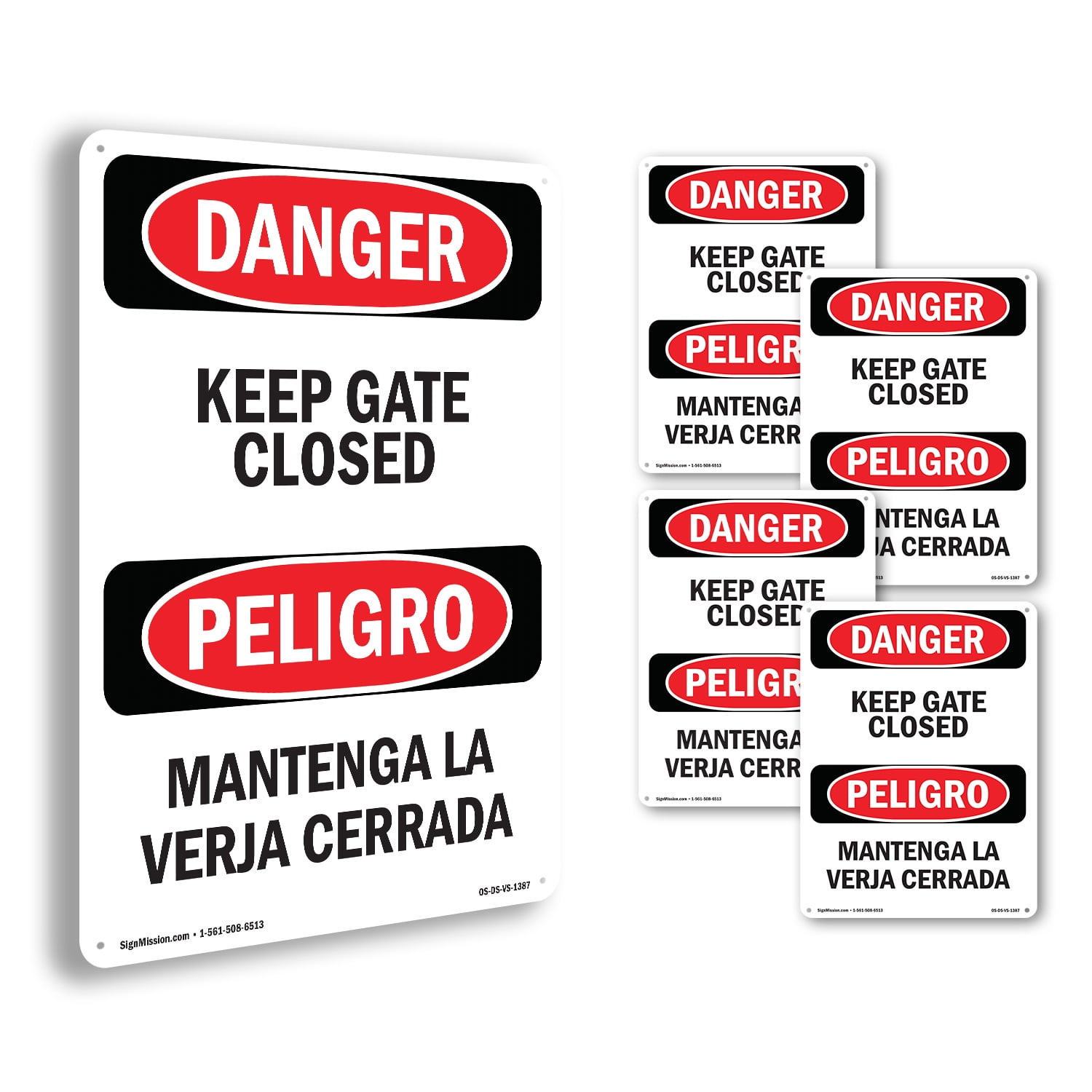 Keep Gate Closed Bilingual OSHA Danger Rigid Plastic Sign 10 Inch x 7 ...