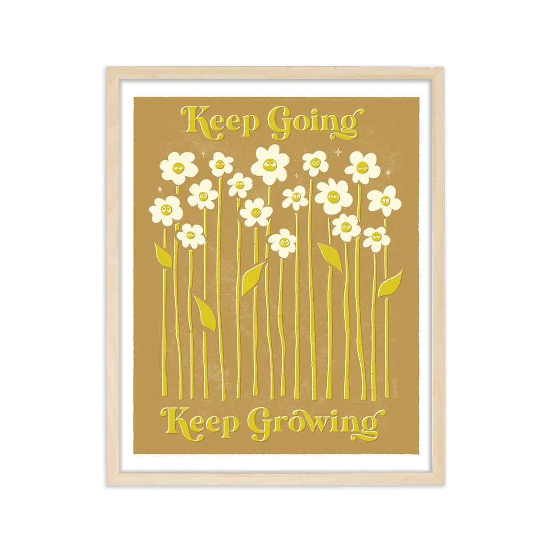Keep Going, Keep Growing, Mustard, Retro Poster Art Print Illustration ...