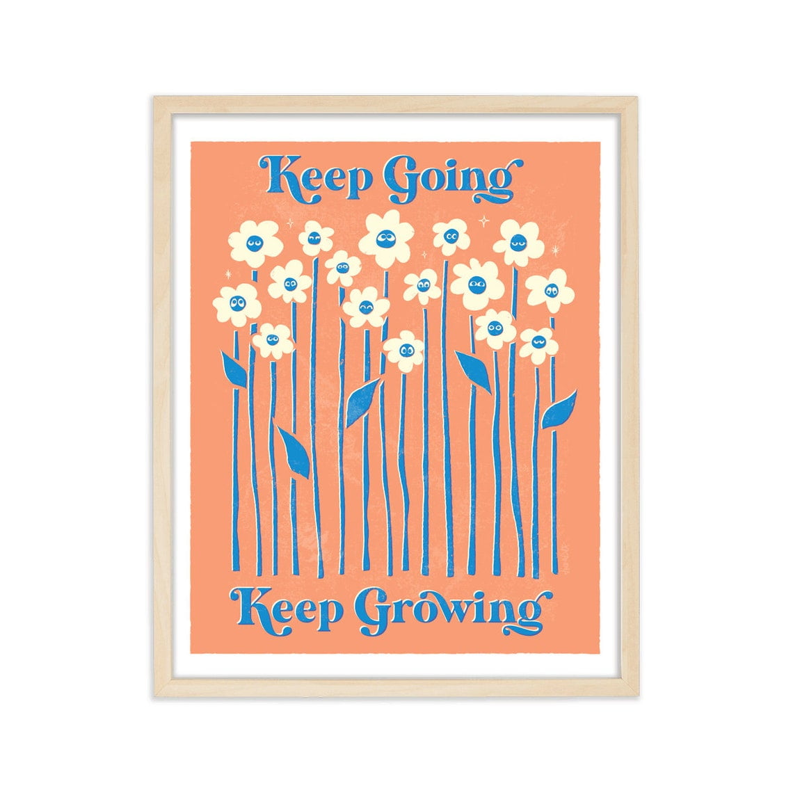 Keep Going, Keep Growing, Peach, Retro Poster Art Print Illustration ...