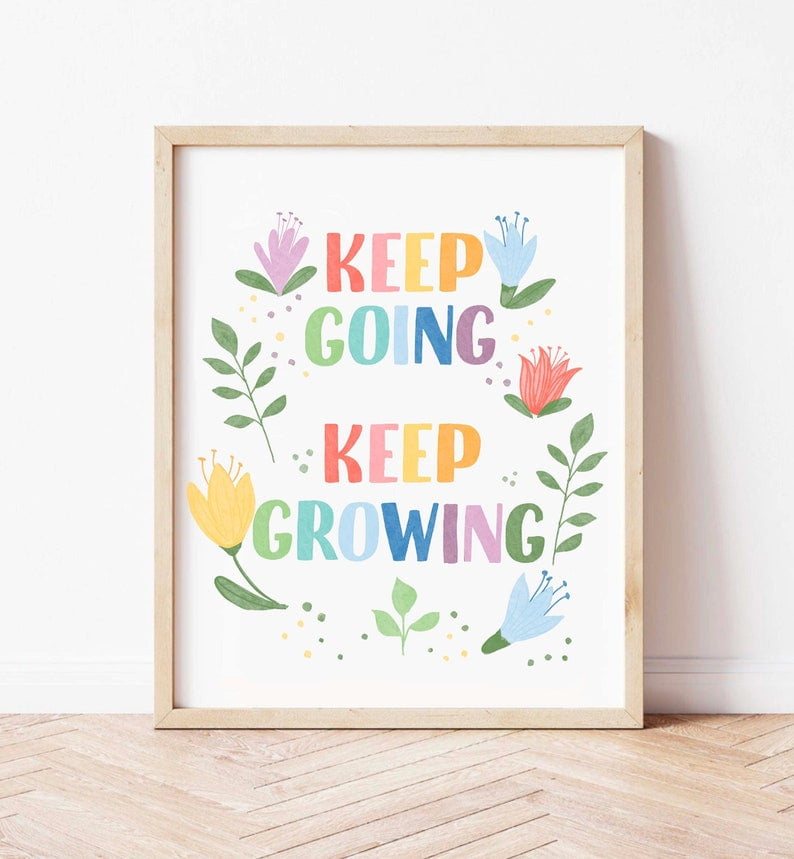 Keep Going Keep Growing Watercolor Nursery Rainbow Classroom Printable ...