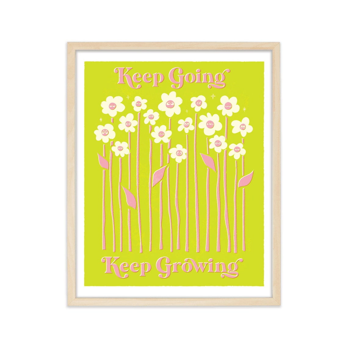 Keep Going, Keep Growing, Yellow, Retro Poster Art Print Illustration ...
