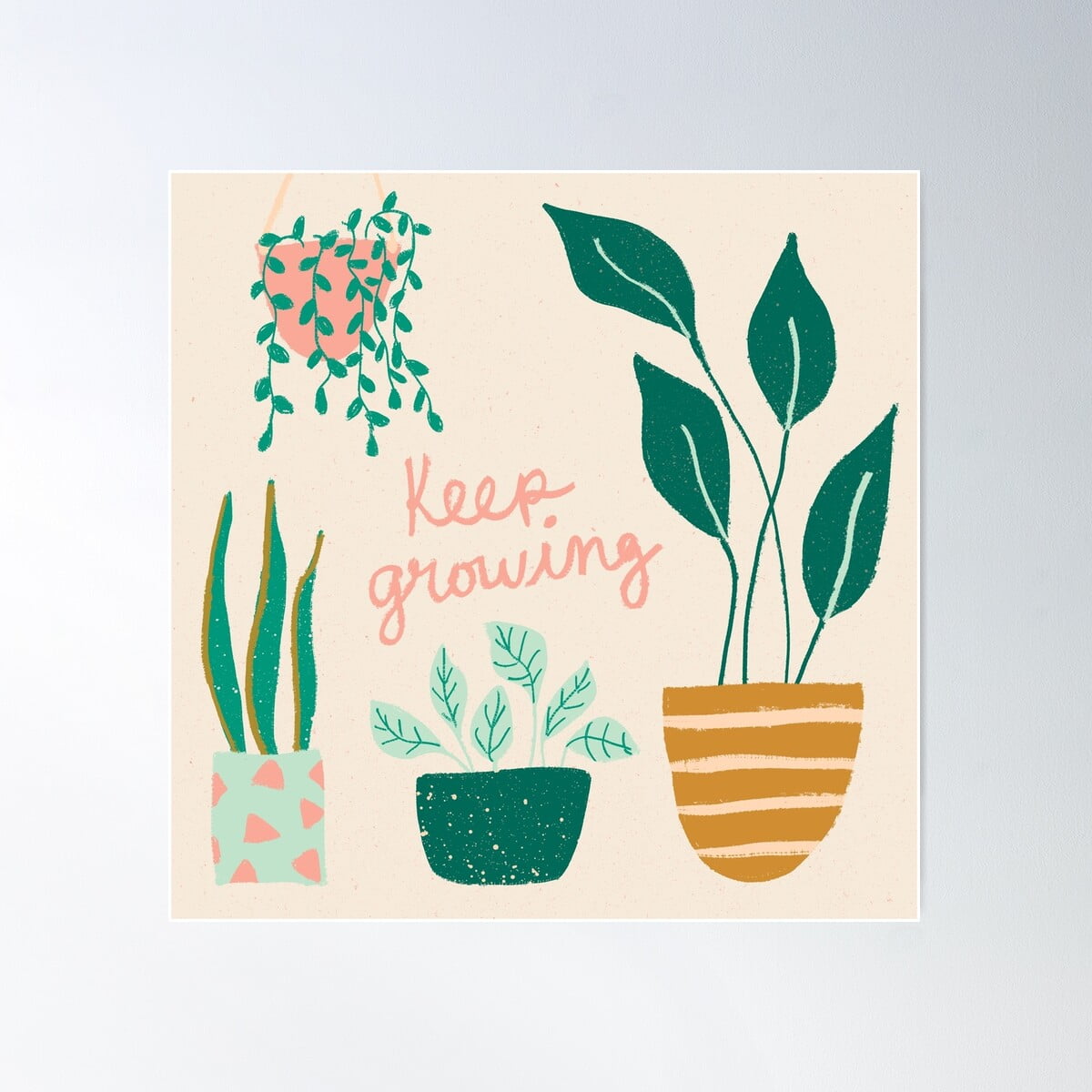 Keep Growing Lettering House Plants Poster Wall Art, Modern Wall Decor ...