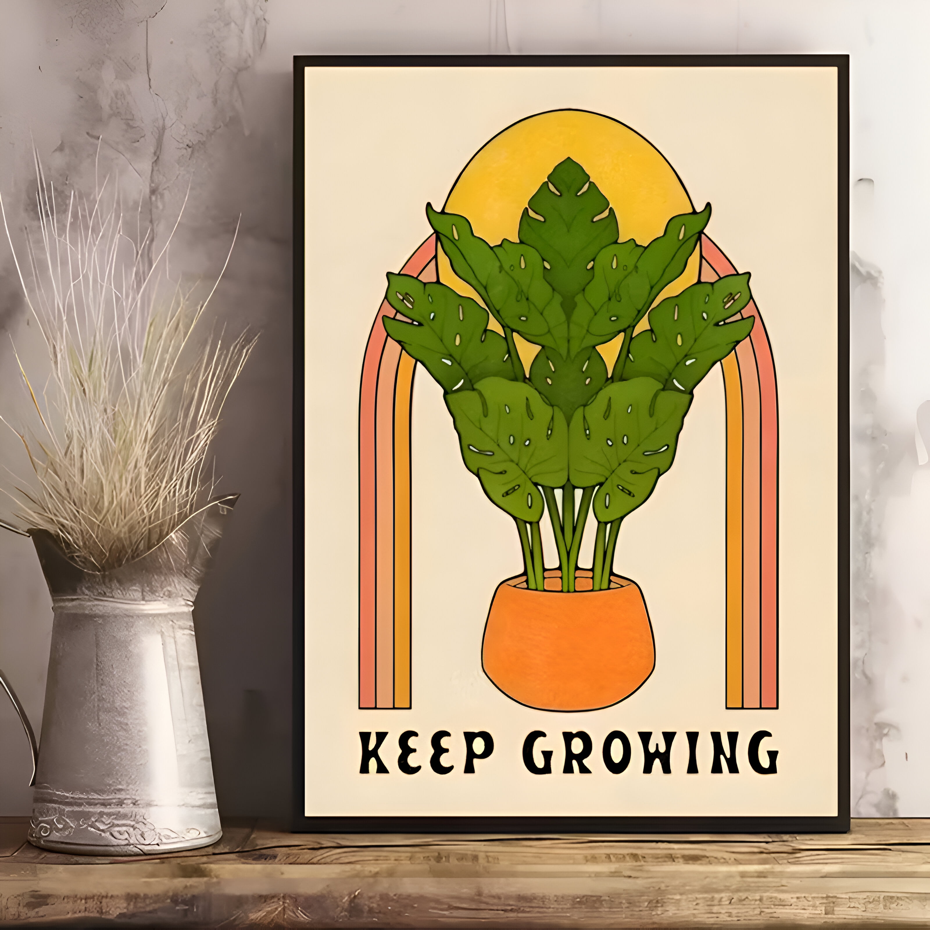 Keep Growing Poster Boho Wall Art Monstera Plant Print Botanical ...