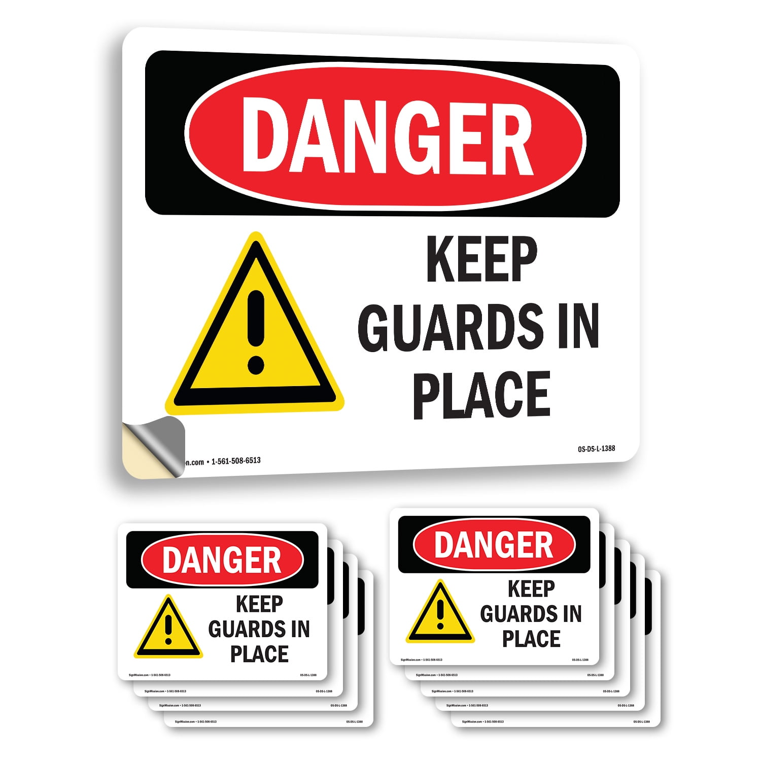 Keep Guards In Place OSHA Danger Vinyl Decal Label 18 Inch x 12 Inch ...
