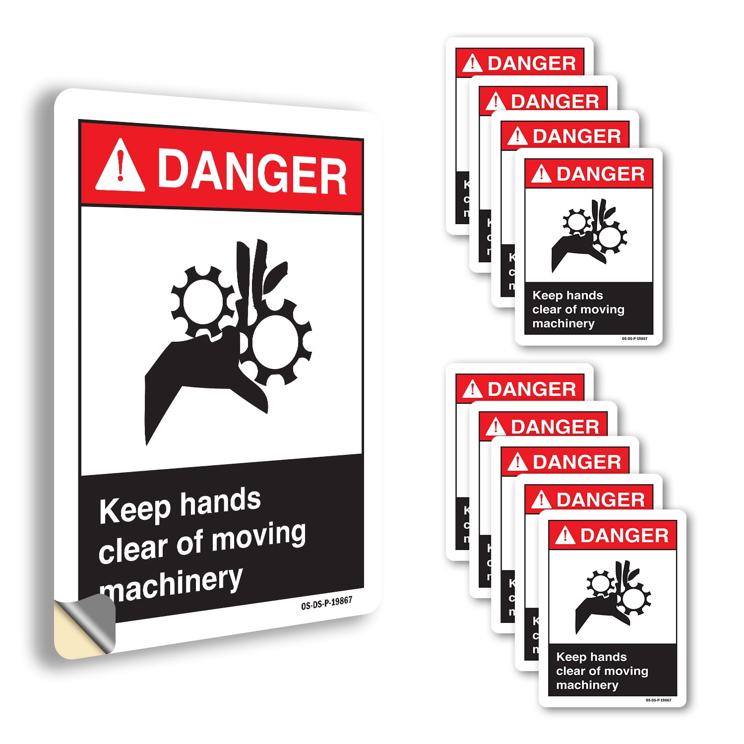 Keep Hands Clear Of Moving Machinery ANSI Danger Vinyl Decal Label 10 ...